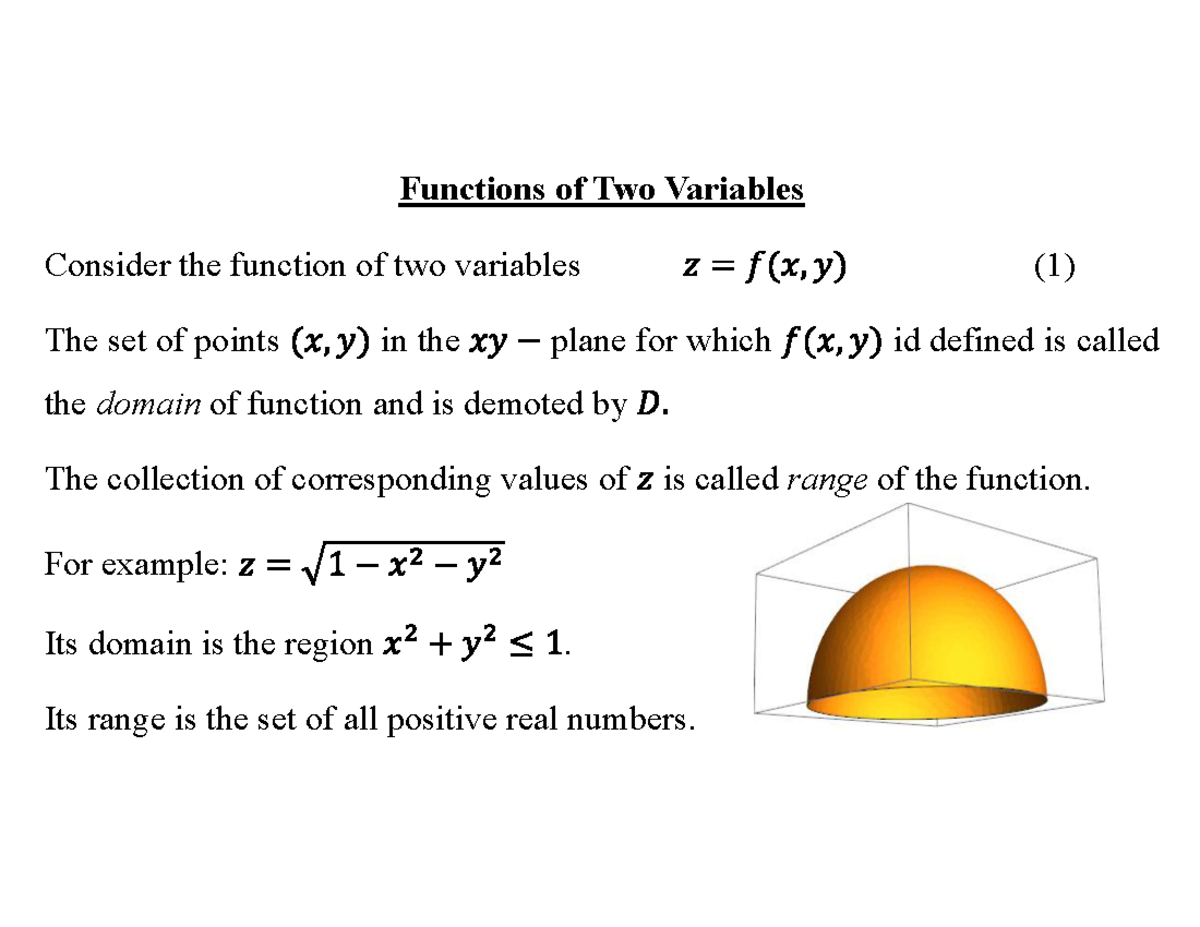 Multivariate Calculus IP Notes of LPU - Functions of Two Variables ...