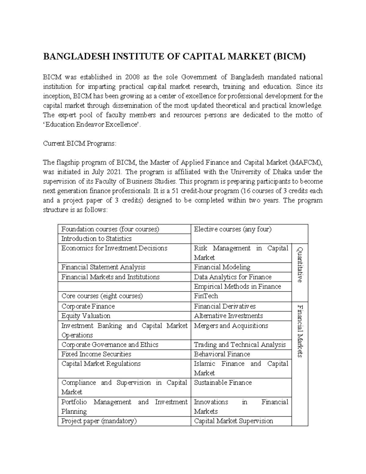 BSEC, BICM and Capital market - BANGLADESH INSTITUTE OF CAPITAL MARKET ...