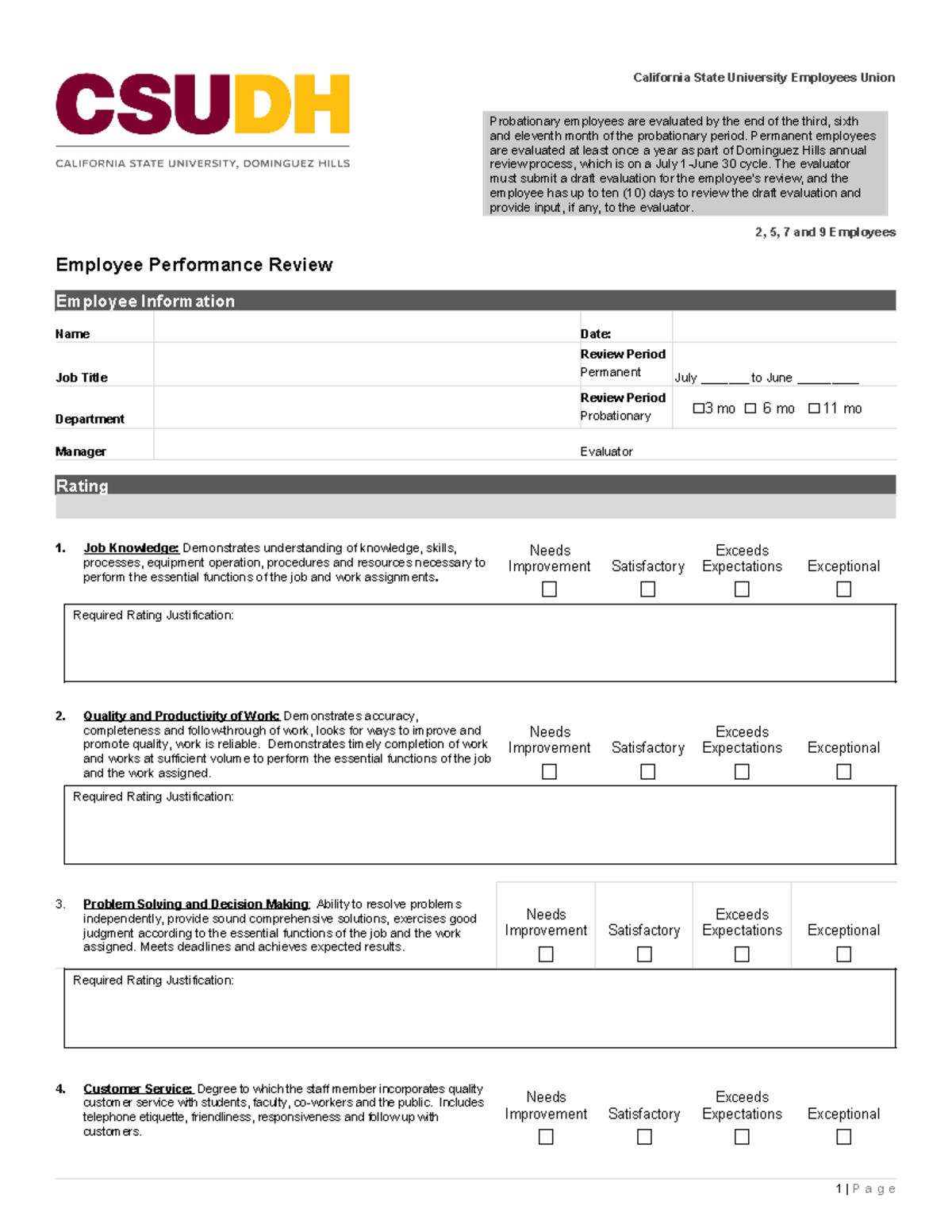 Csueu employee performance evaluation review form - California State ...