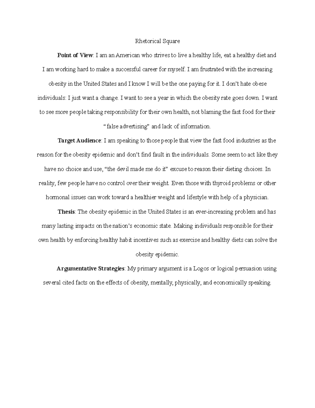 Rhetorical Examples for WR115 - Rhetorical Square Point of View : I am ...