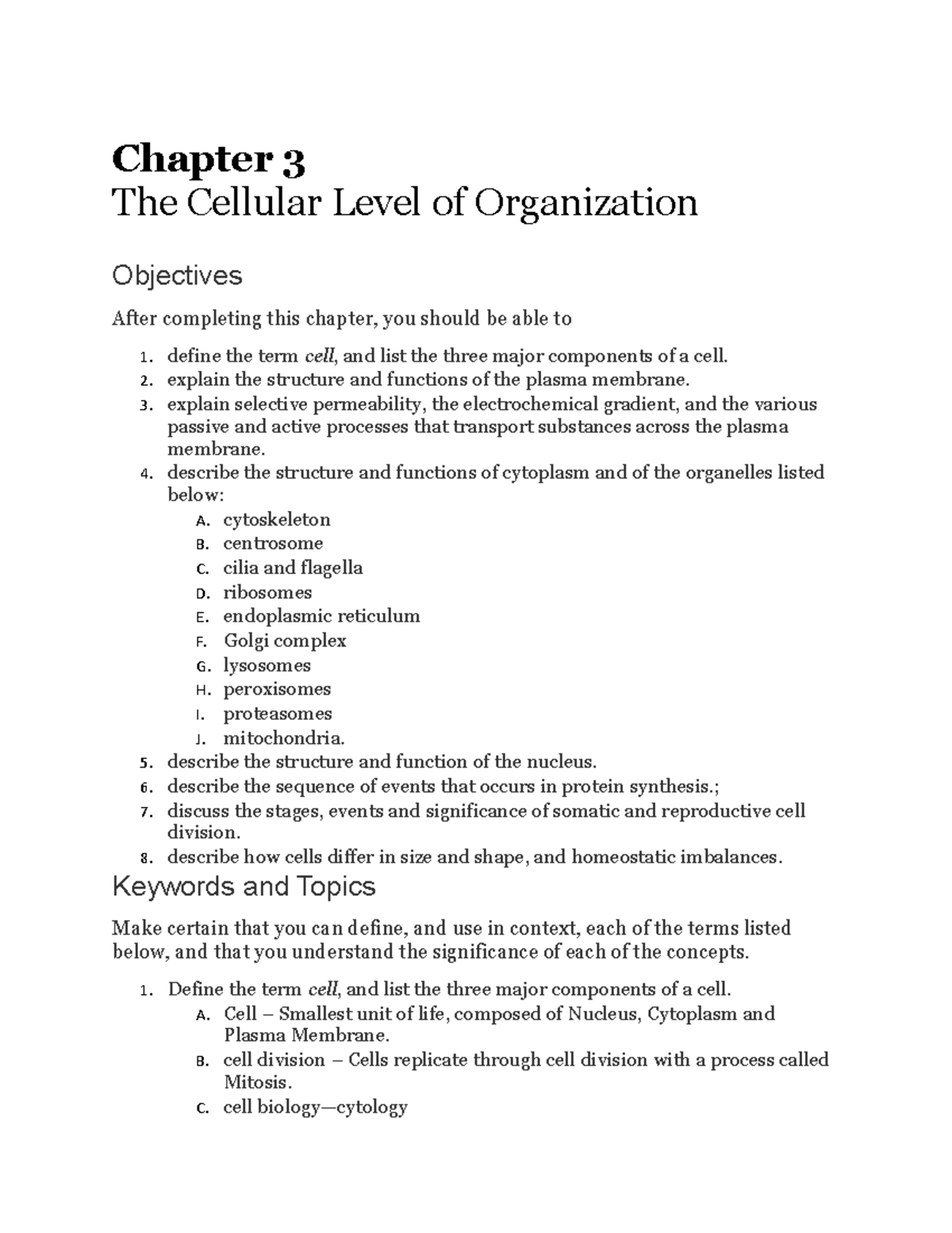 Chapter 3 Notes Using Study guide - Chapter 3 The Cellular Level of ...