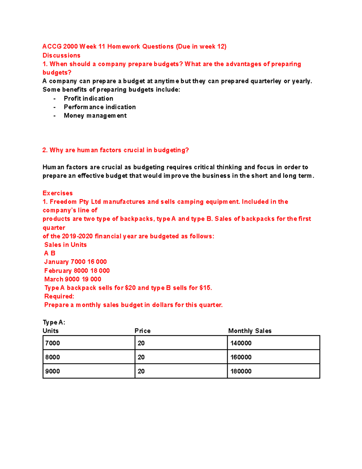 ACCG200 0 - Week 10 Homework - ACCG 2000 Week 11 Homework Questions (Due in week 12) Discussions ...
