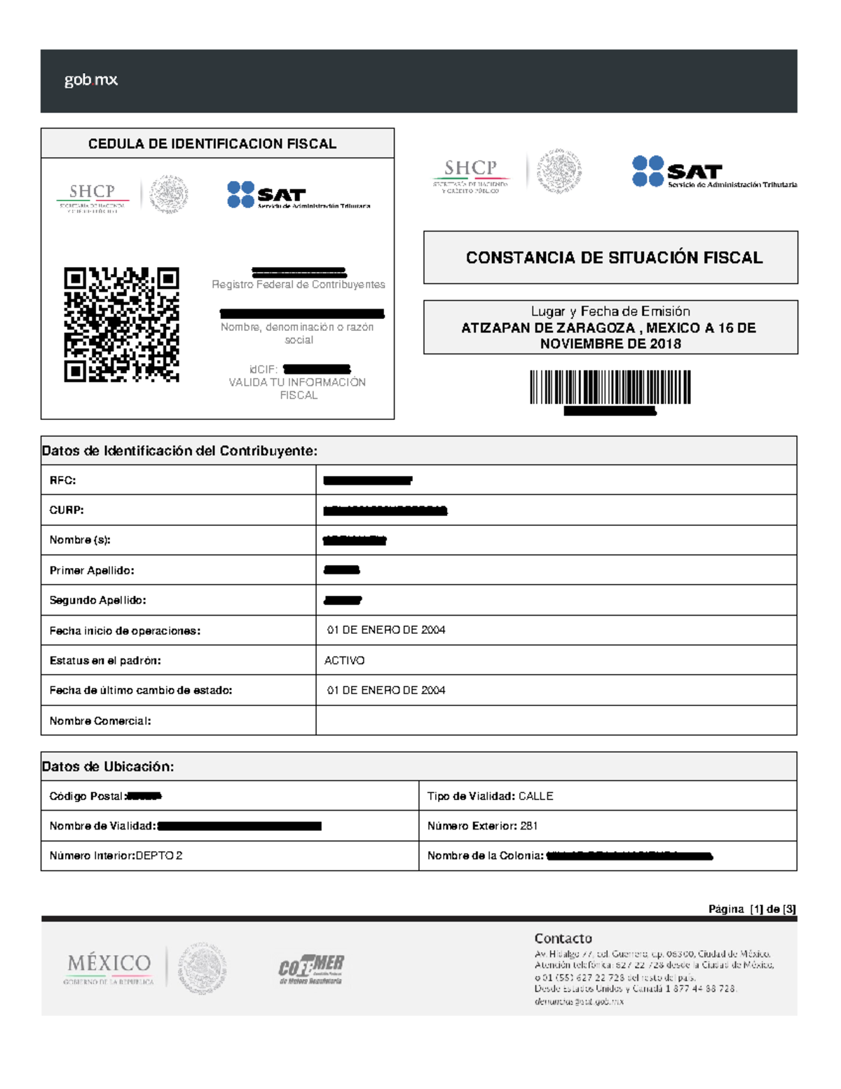 Ejemplo RFC - Página [1] de [3] CEDULA DE IDENTIFICACION FISCAL ...