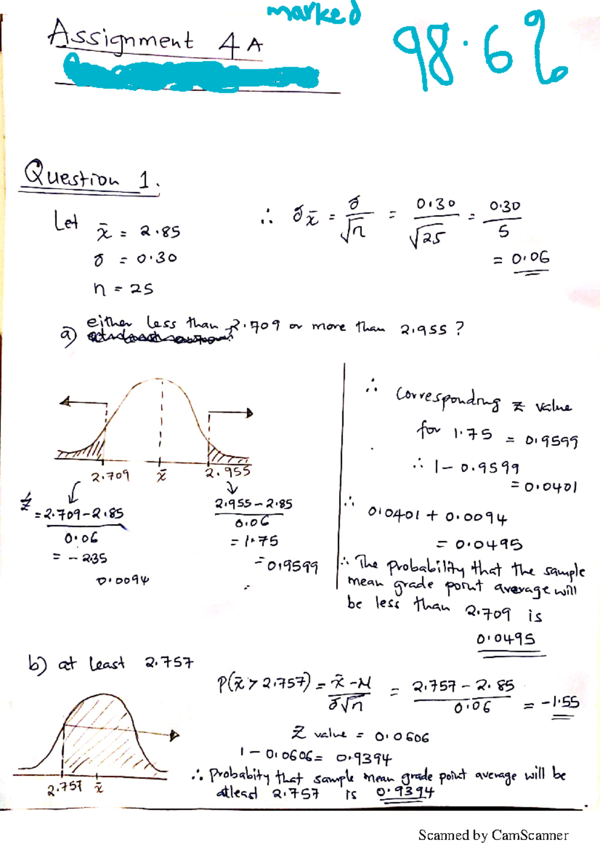 Assignment 4A - This was marked with a grade of 98.6% being awarded. - Math 215 - Studocu
