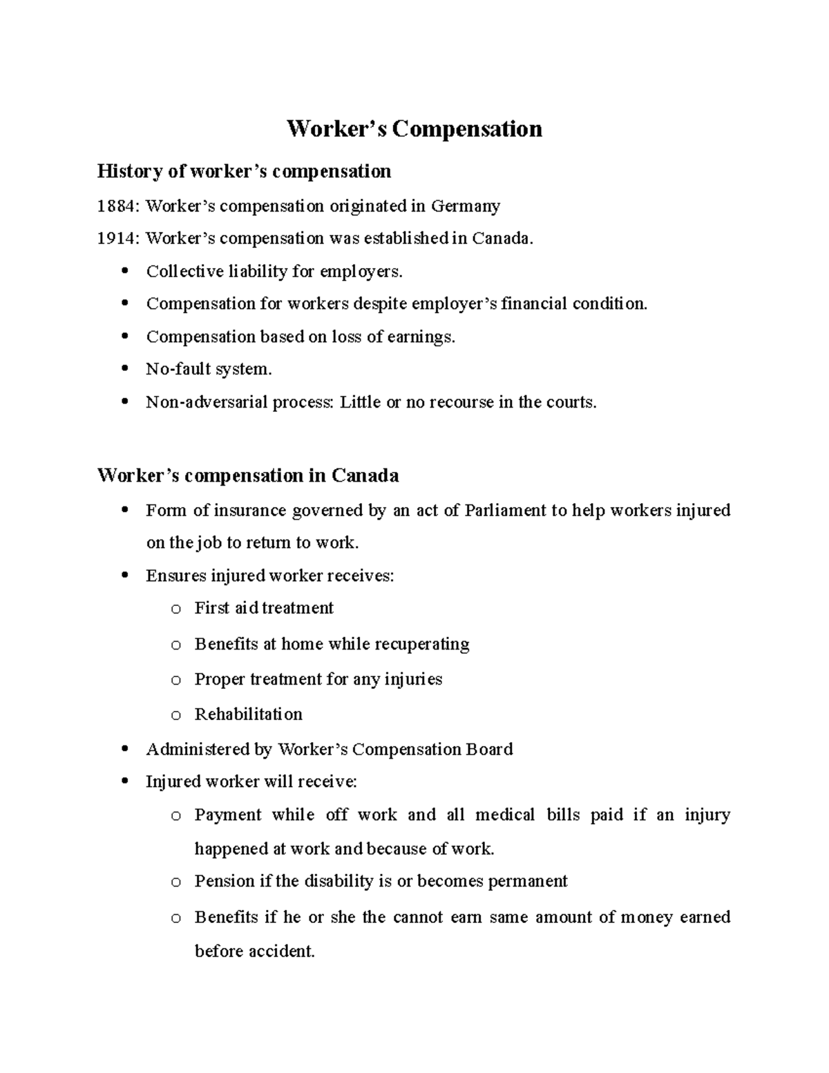 Chapter 3 Lecture Notes - Worker’s Compensation History of worker’s ...