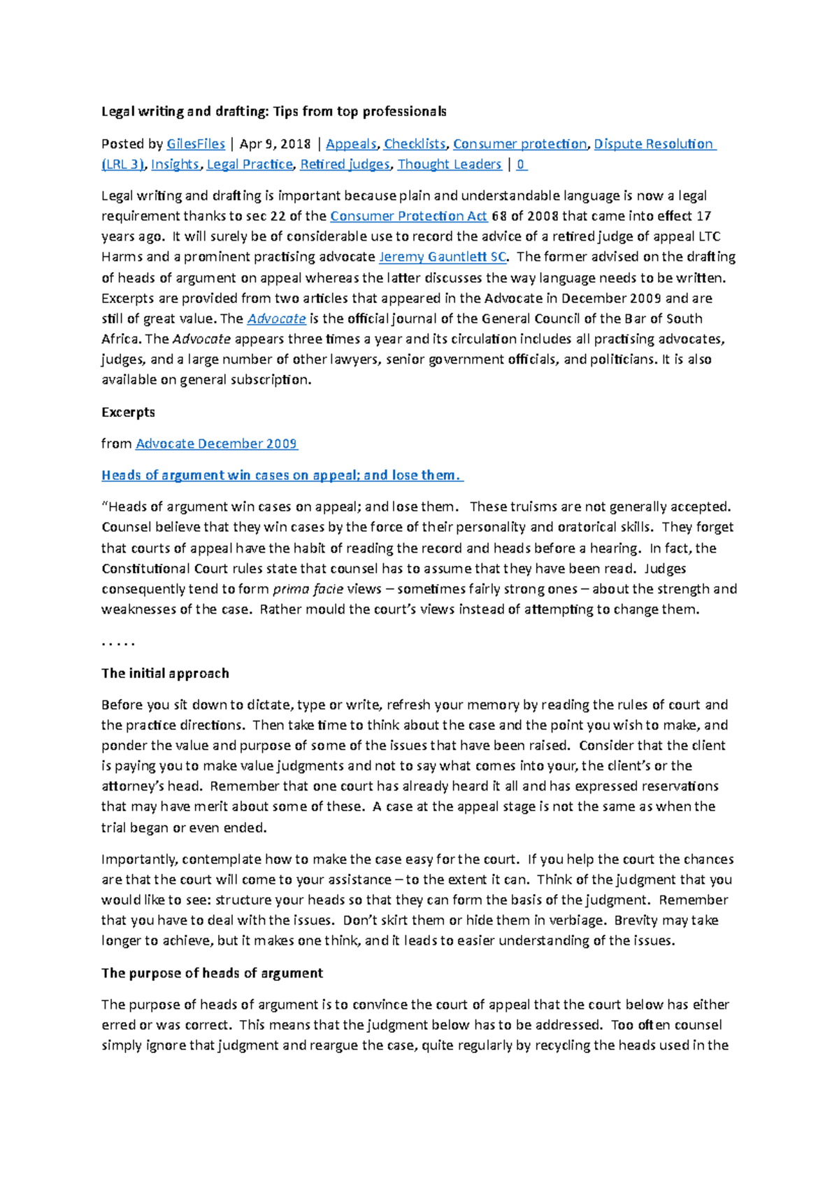 Legal writing and drafting with regards to Heads of arguments - Legal ...