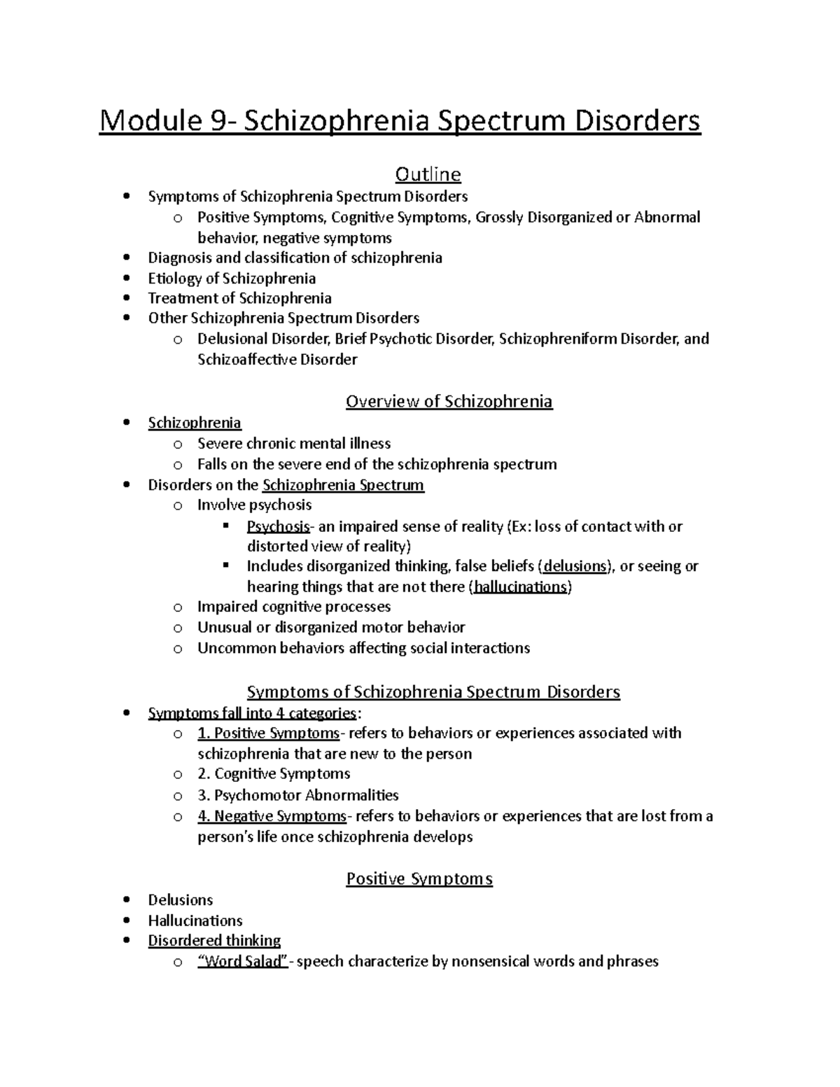 Module 9 Abnormal Psychology - Module 9- Schizophrenia Spectrum ...