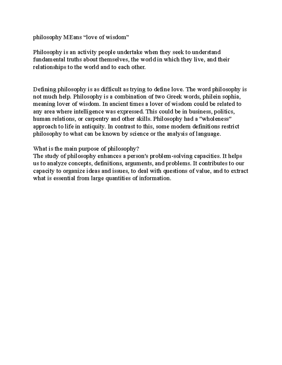 Philosophy MEans - Defining philosophy is as difficult as trying to ...