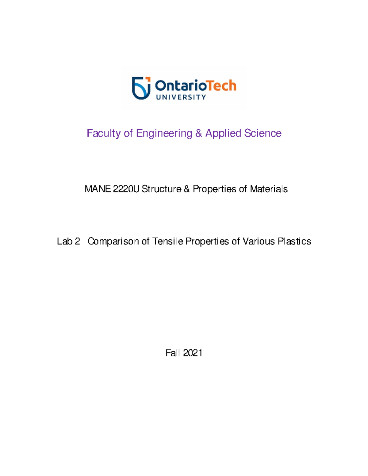 MANE2220 U Lab 2 Manual Fall 2021 - Faculty of Engineering & Applied ...