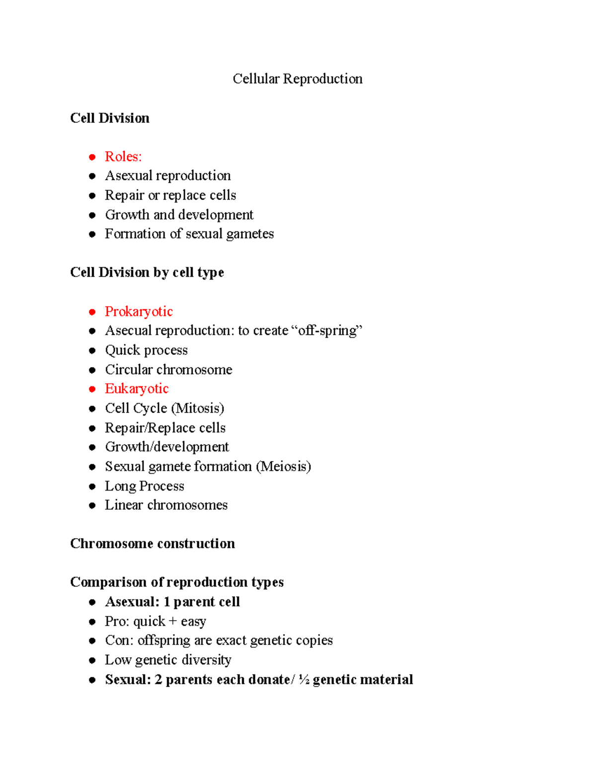 Cellular Reproduction - Cellular Reproduction Cell Division Roles ...