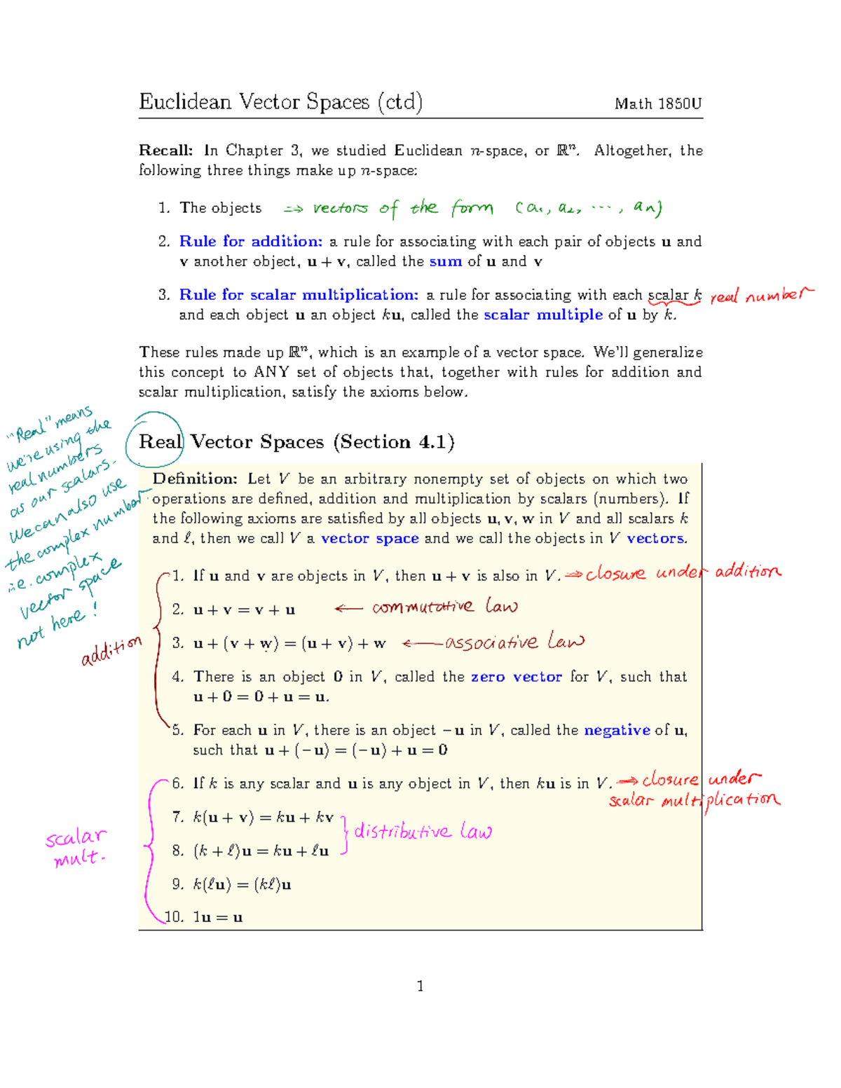 Lecture 10-posted - Euclidean Vector Spaces (ctd) Math 1850U Recall: In ...