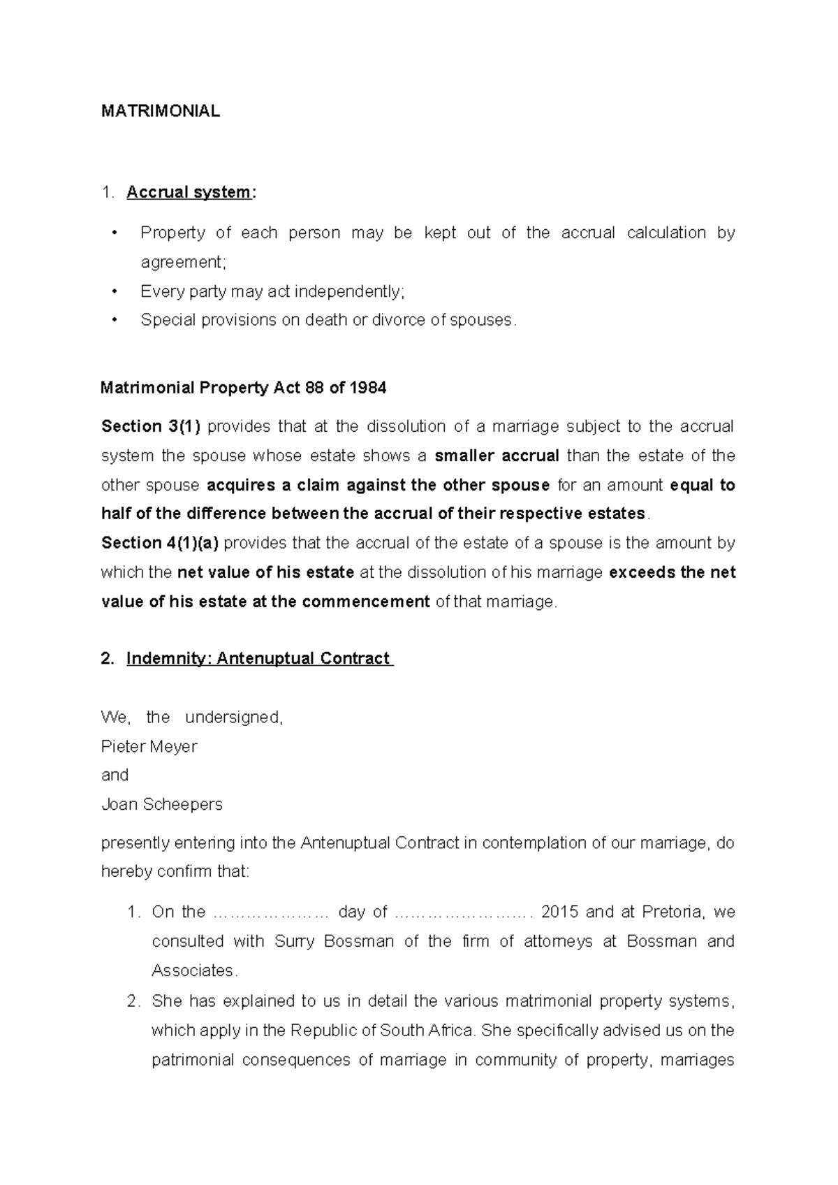 Matrimonial property and Marriages - MATRIMONIAL Accrual system ...