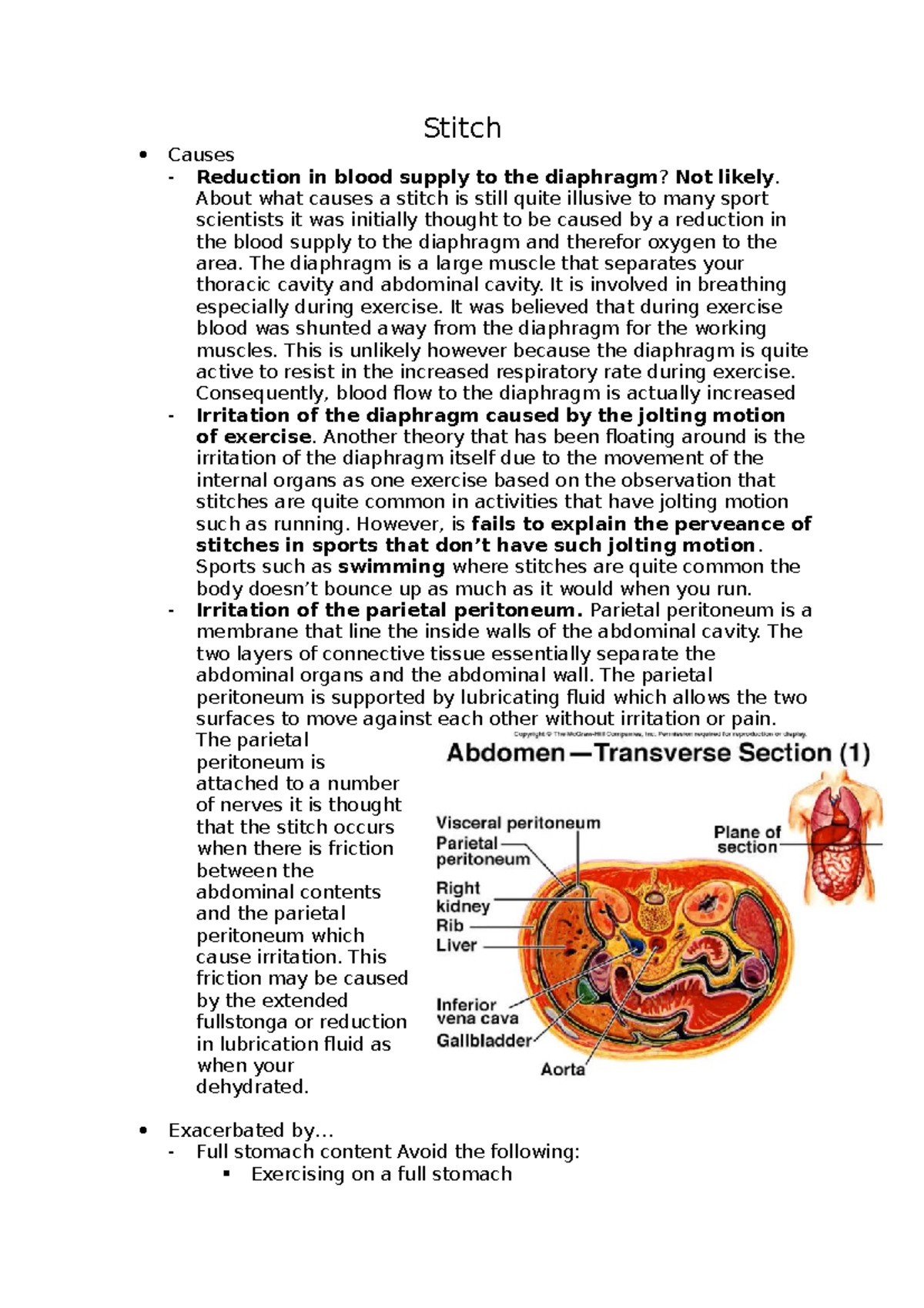 Stitch and cramp - Stitch Causes - Reduction in blood supply to the ...