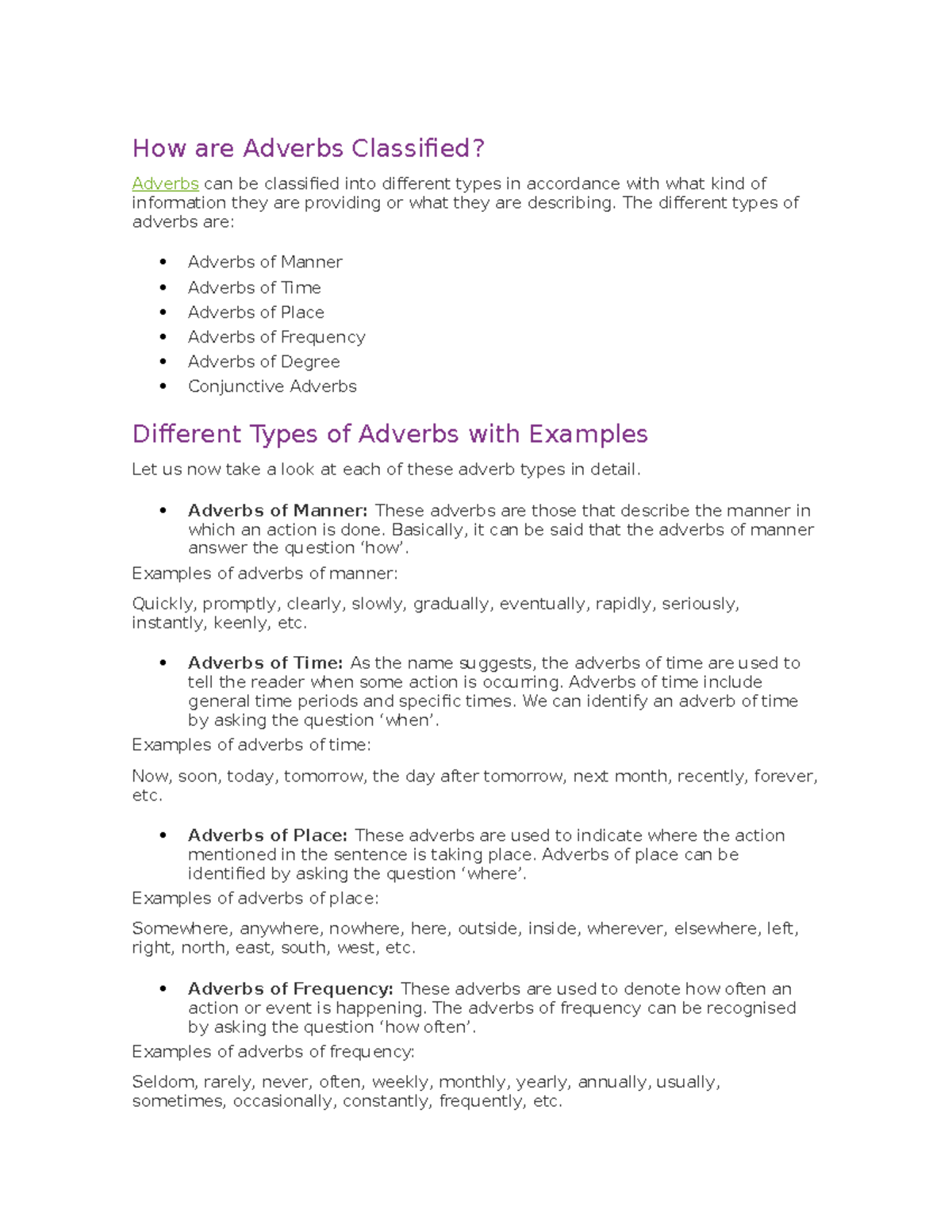 Adverbs clasification - How are Adverbs Classified? Adverbs can be ...