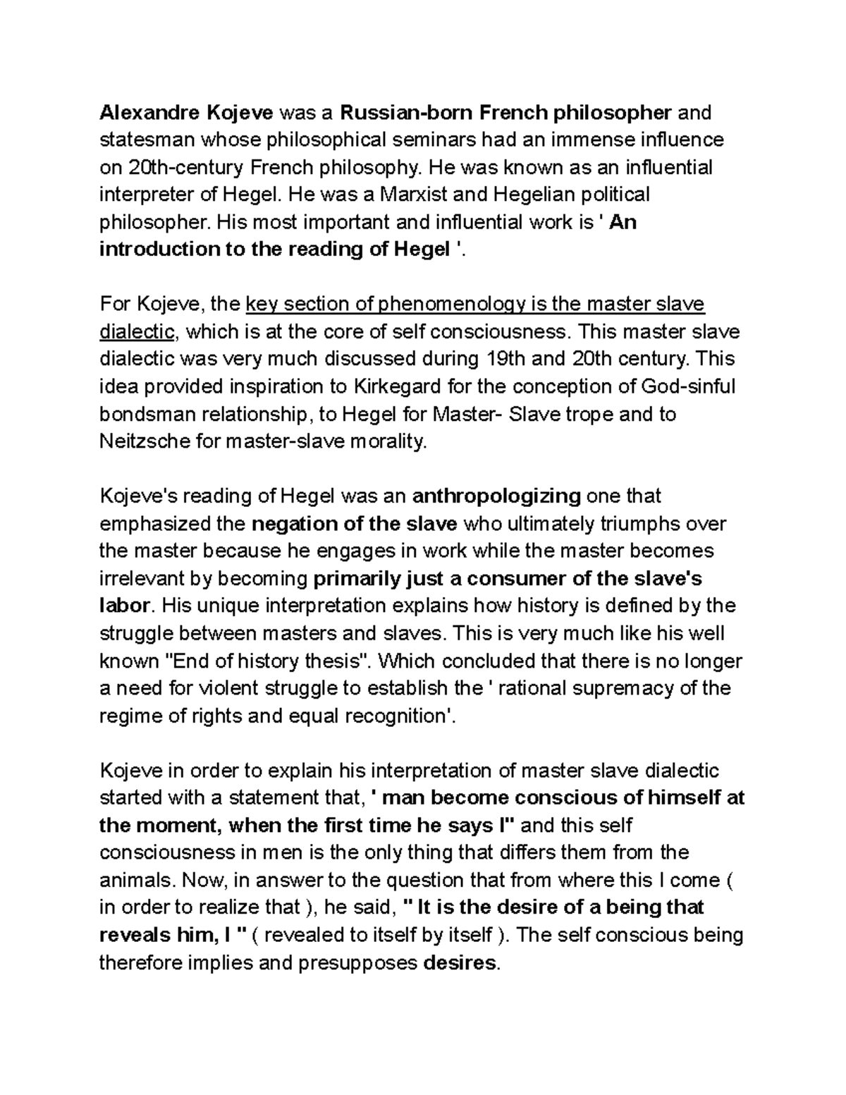 Untitled document - Phenomenology of the spirit kojeve - Alexandre ...