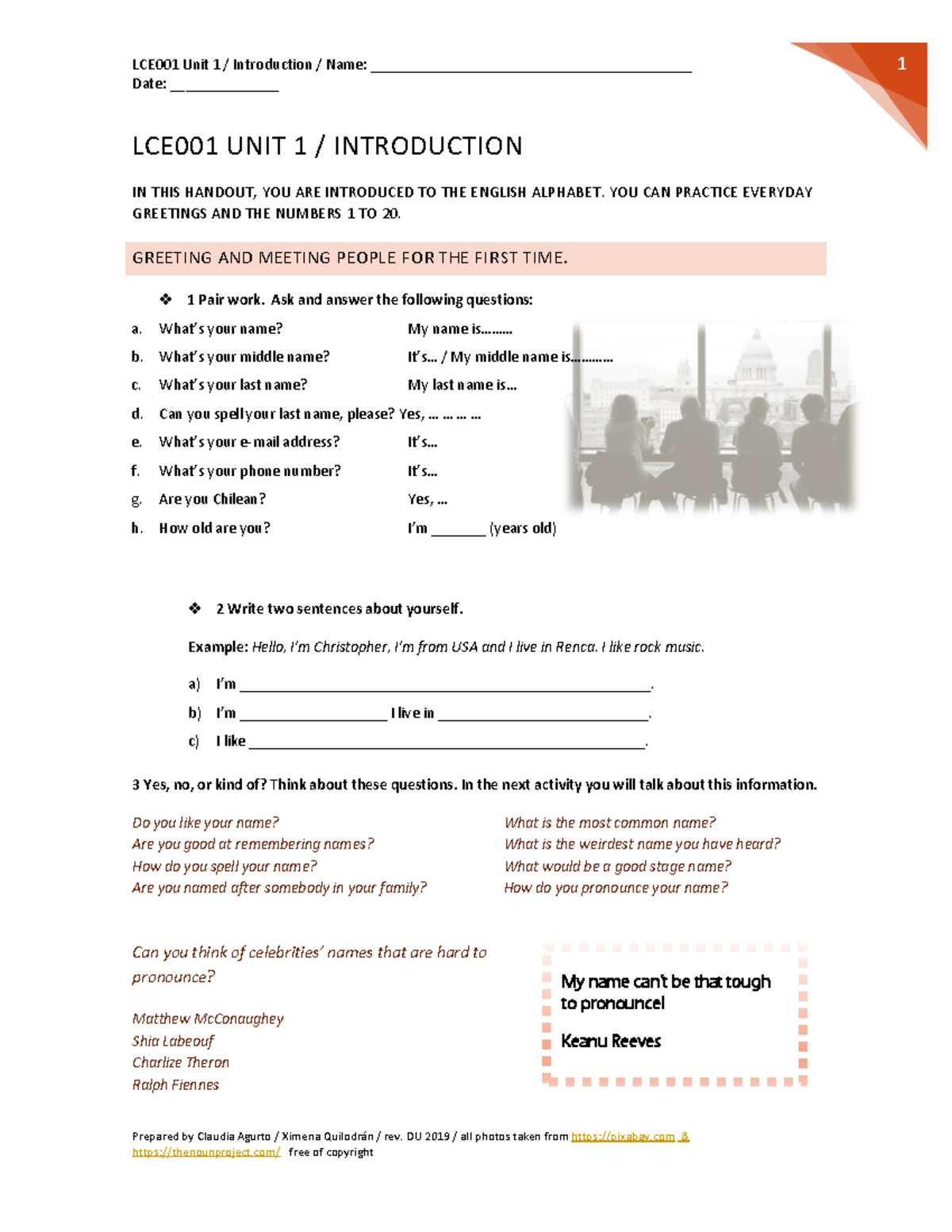 Unit 1 Student - Introduction v3 - LCE001 Unit 1 / Introduction / Name ...