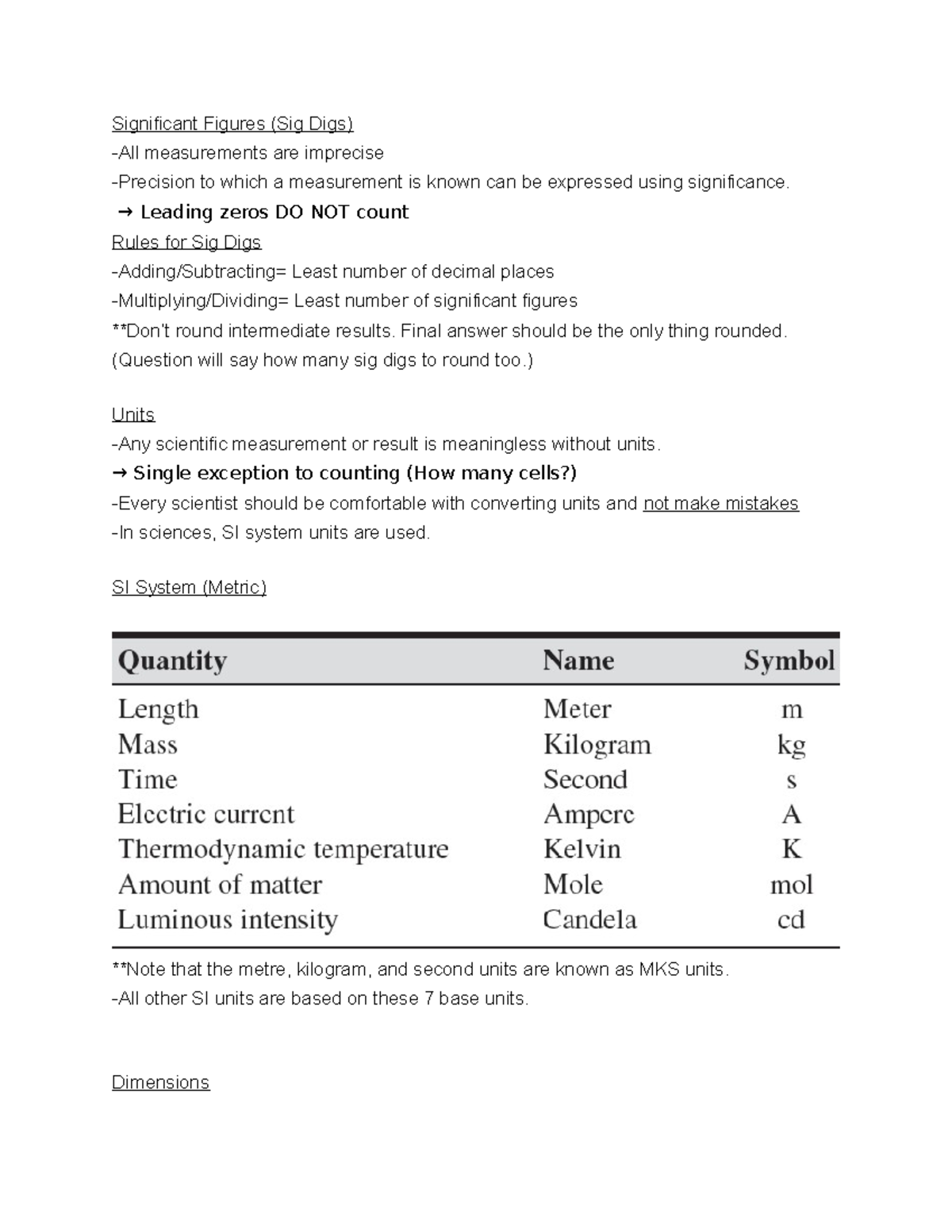 Lecture Notes for Midterm Exam - Significant Figures (Sig Digs) -All ...