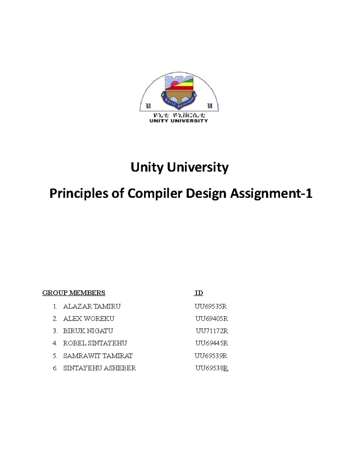 Compiler Assignment Final - Unity University Principles of Compiler ...