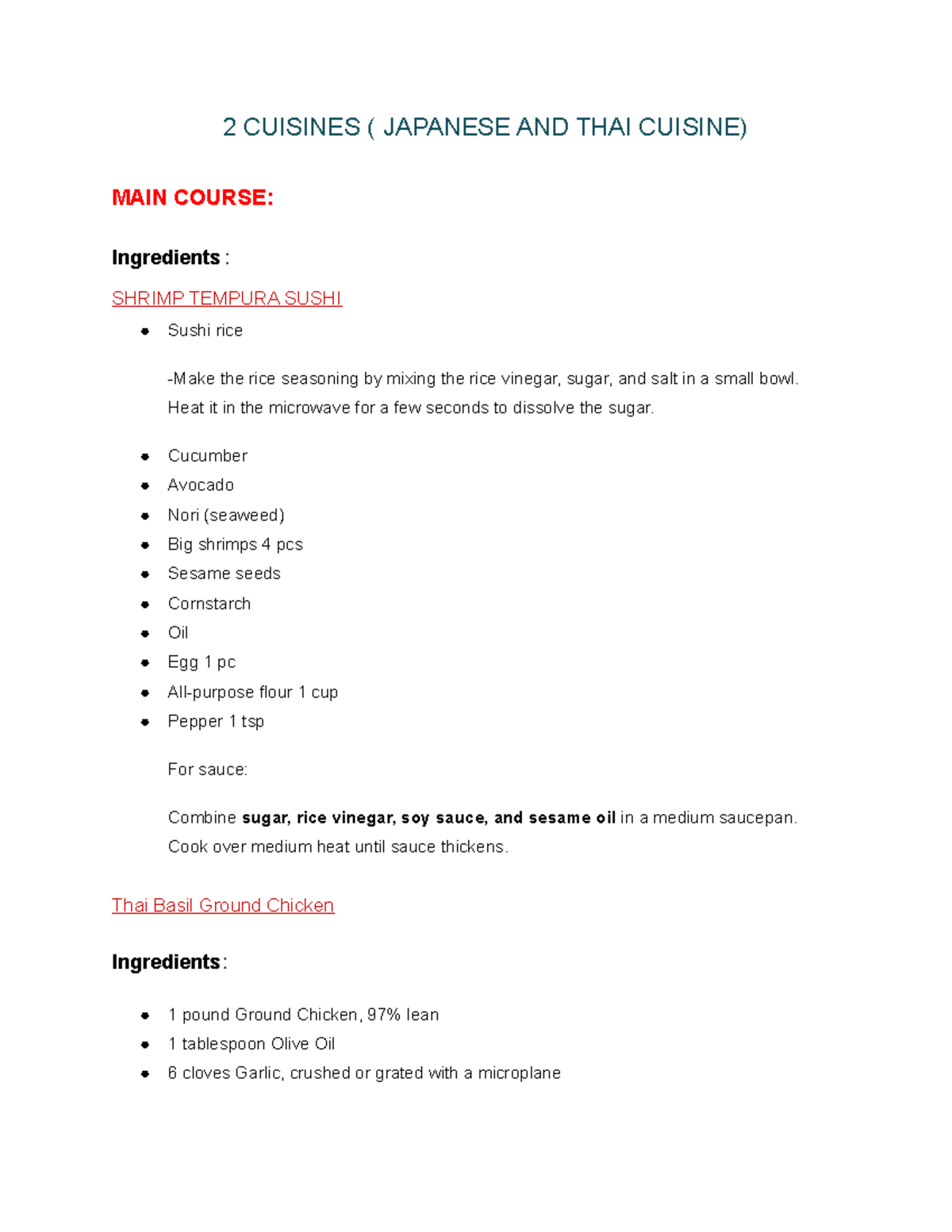 Recipes ( FOR Approval) - 2 CUISINES ( JAPANESE AND THAI CUISINE) MAIN ...