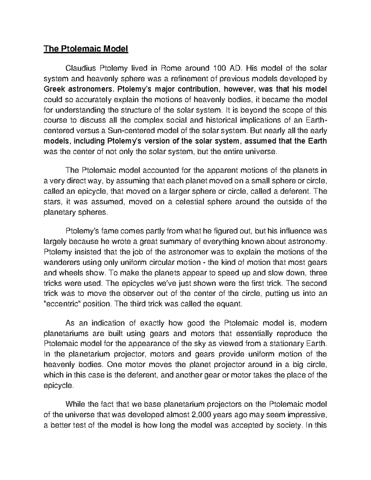 The Ptolemaic Model - The Ptolemaic Model Claudius Ptolemy lived in ...