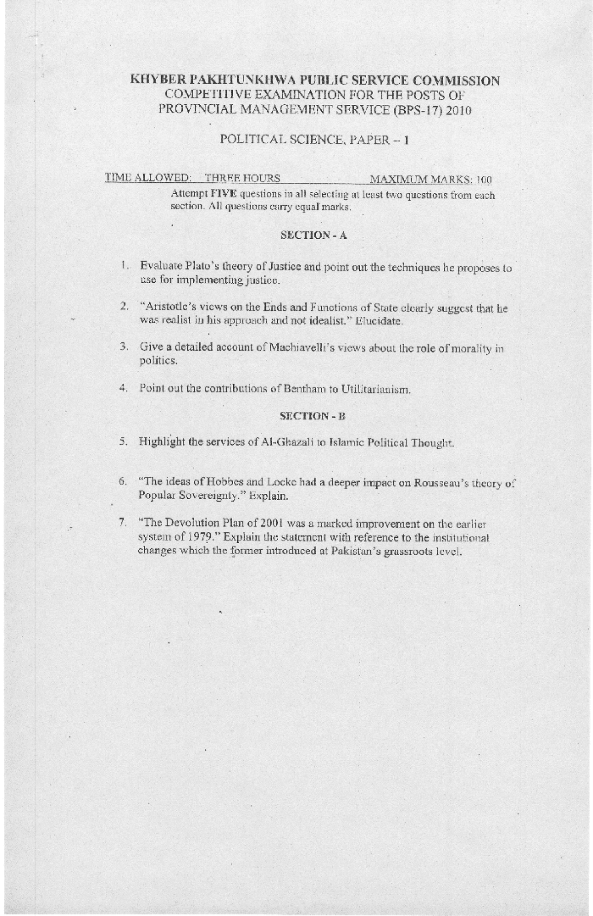 Political Science Paper I - political science - Studocu