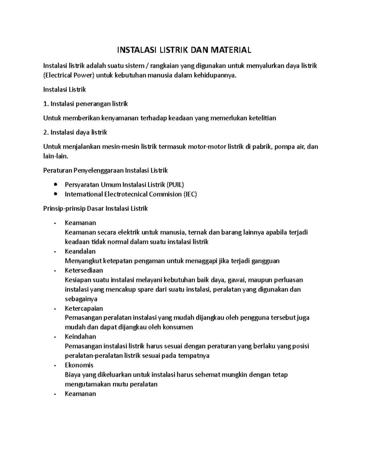 Instalasi Listrik 1 - INSTALASI LISTRIK DAN MATERIAL Instalasi listrik ...