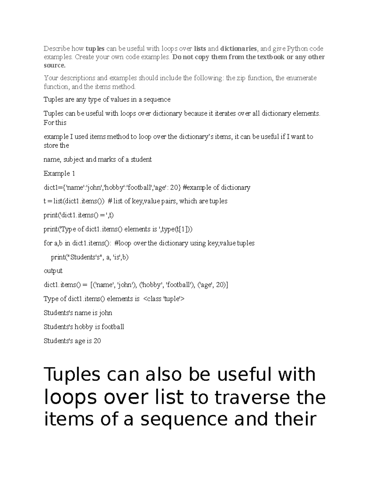 Unit 7 programming discussion - Describe how tuples can be useful with ...