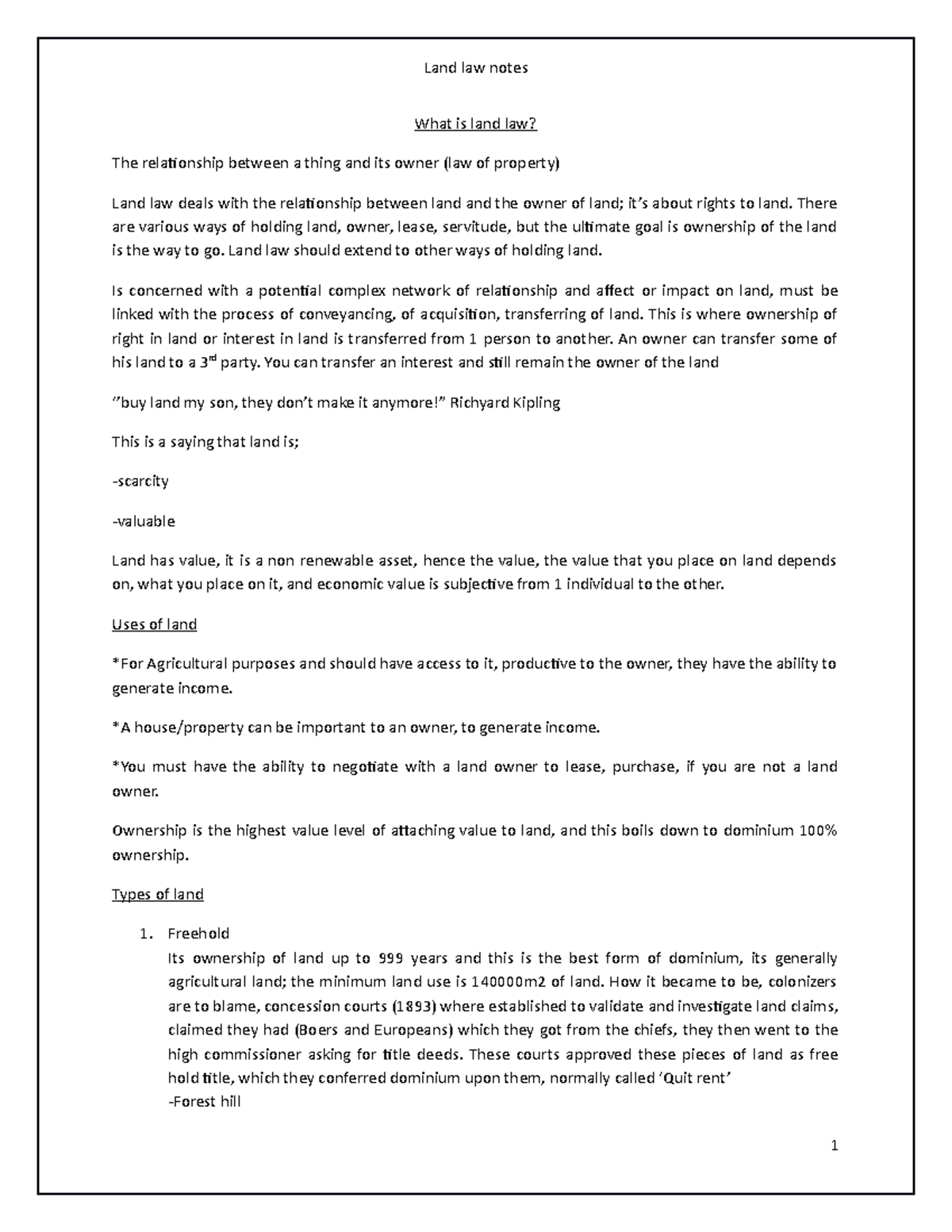 LAND AND Mineral LAW Notes - What is land law? The relationship between ...
