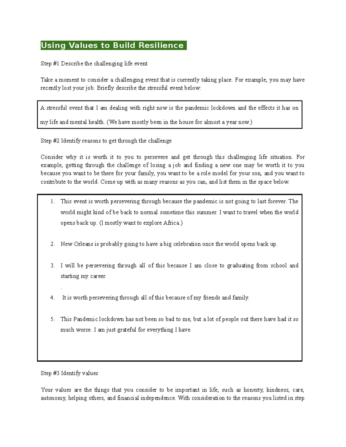 Using Values to Build Resilience (2) - Using Values to Build Resilience ...