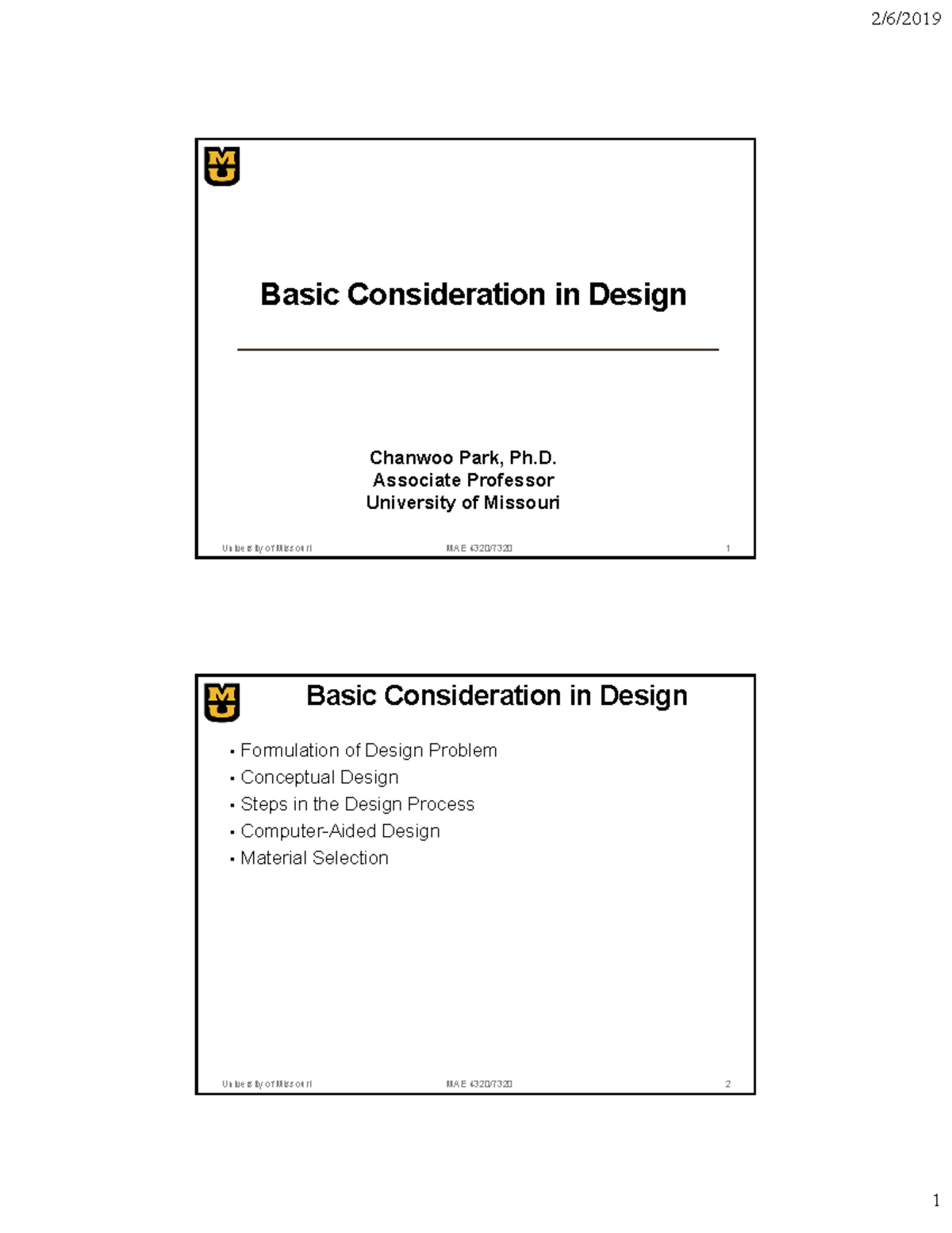 Lecture 2 (Basic Consideration) - Basic Consideration in Design Chanwoo ...