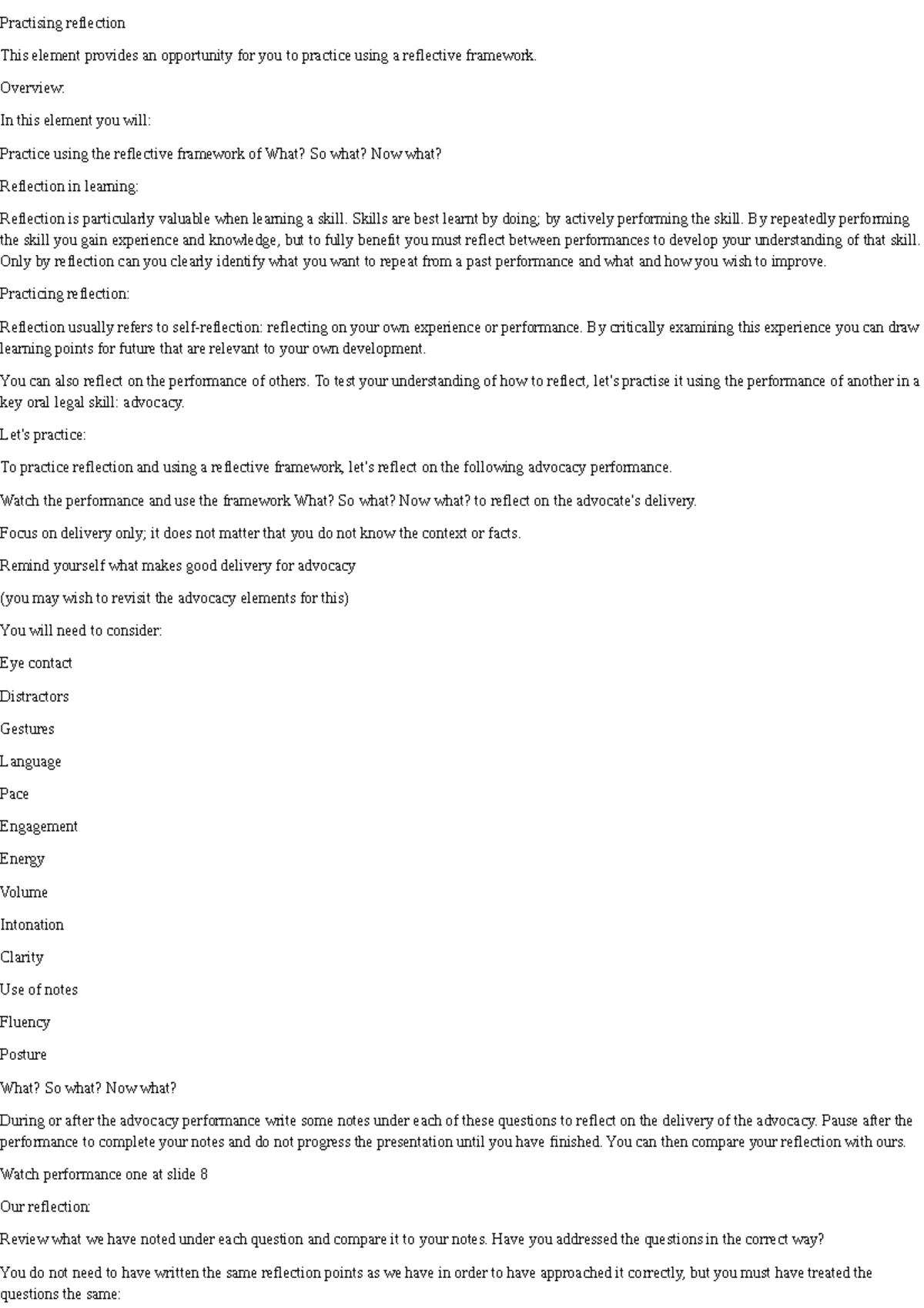 Practising reflection 2 - Practising reflection This element provides ...