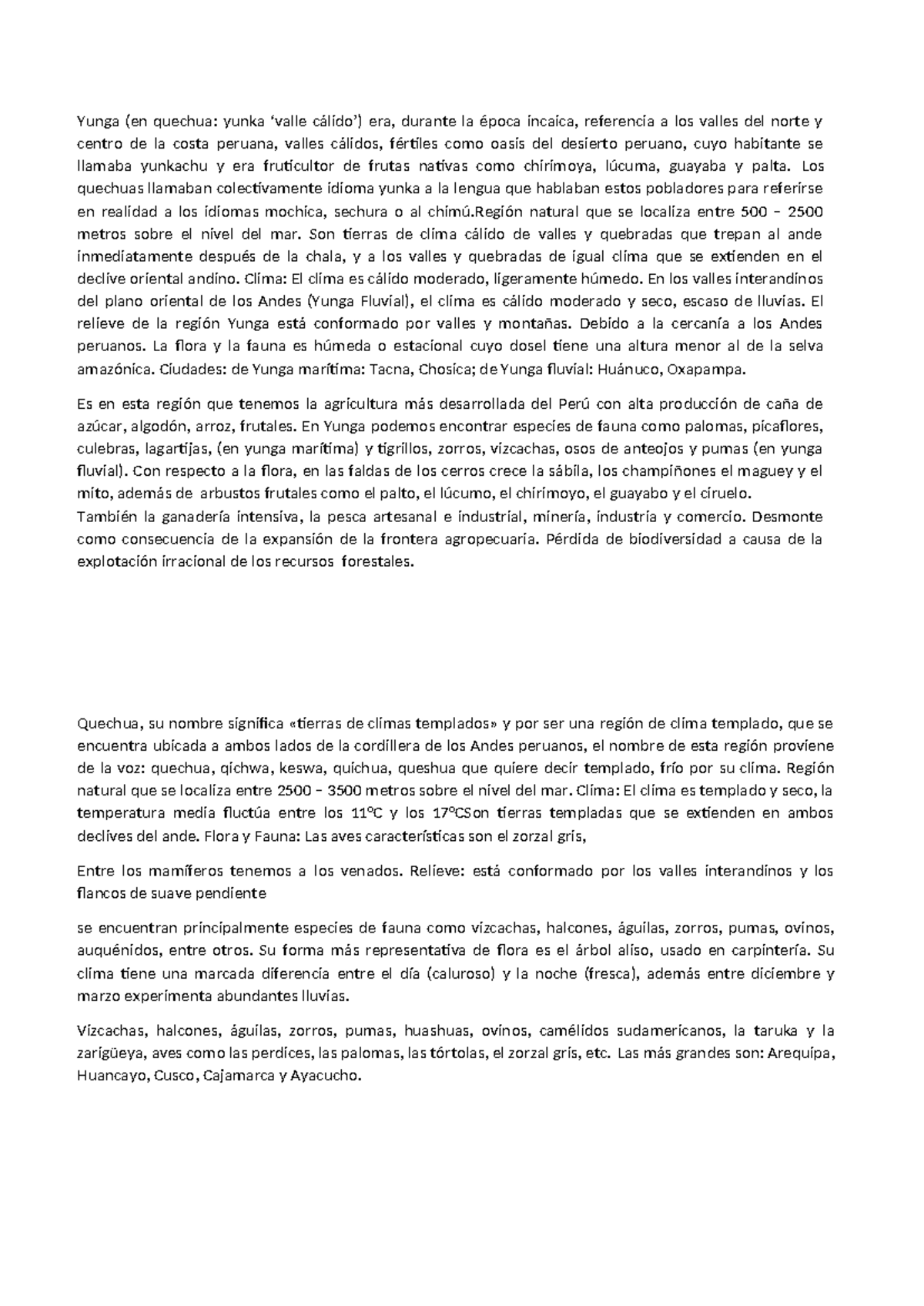 Texto Yunga Y Quechua - informacion - Yunga (en quechua: yunka ‘valle ...