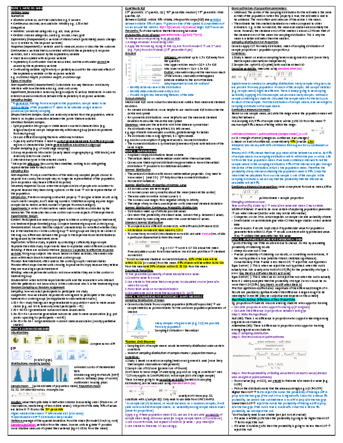 Stats Cheatsheet - Summary Understanding Social Statistics - TOPIC 1 ...