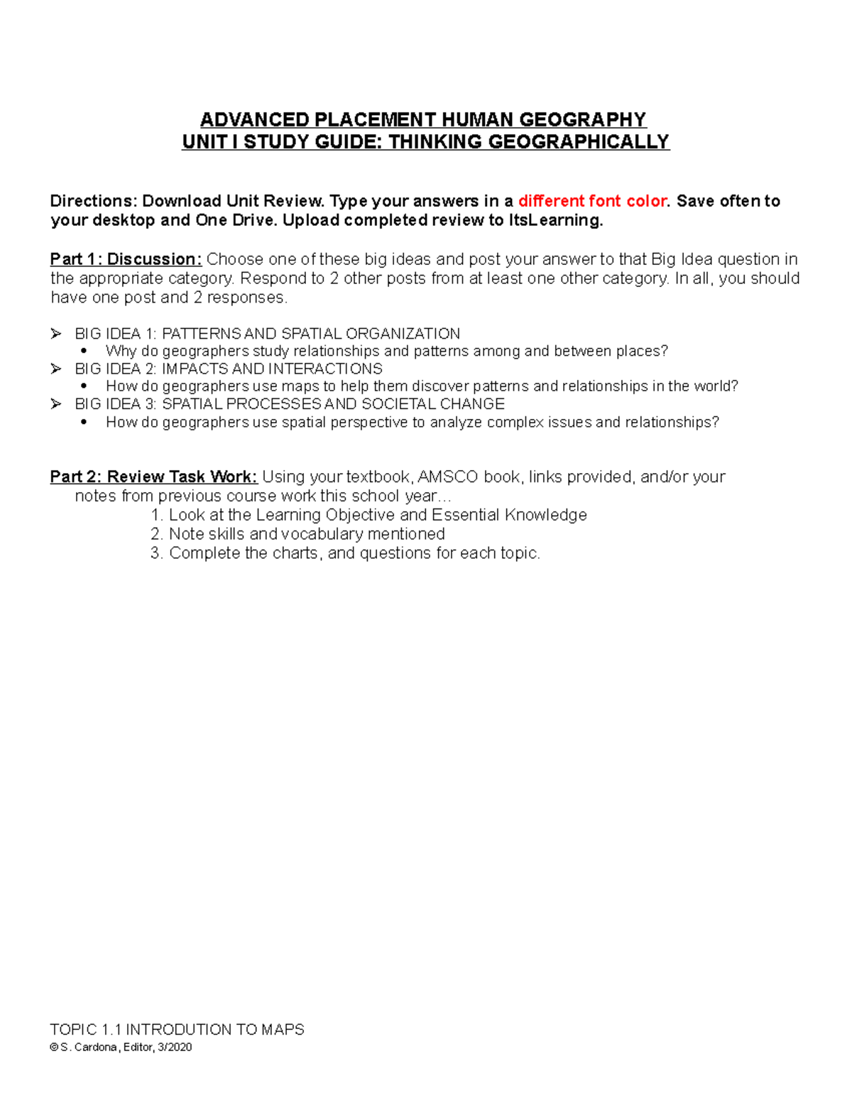 Unit 1 AP Exam Review 2023 - ADVANCED PLACEMENT HUMAN GEOGRAPHY UNIT I ...