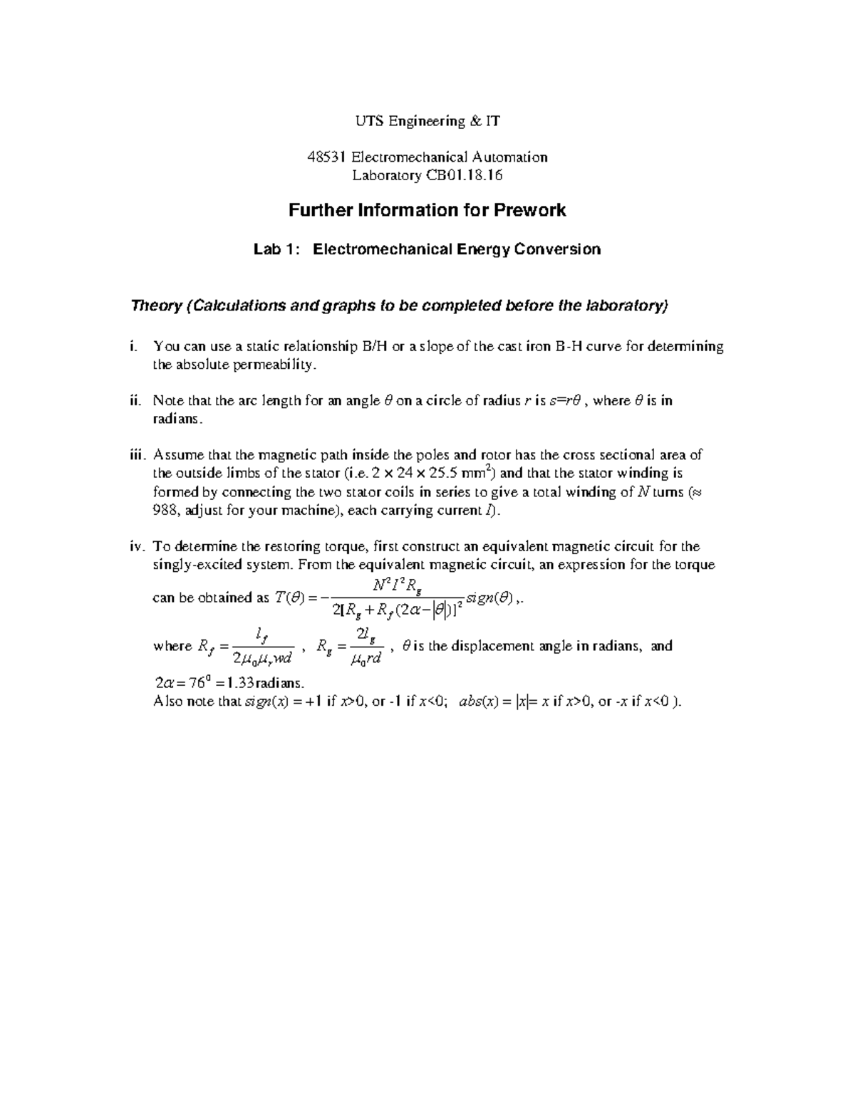 EMA Lab1 Note- EM Energy Conversion- Futher Information - UTS ...