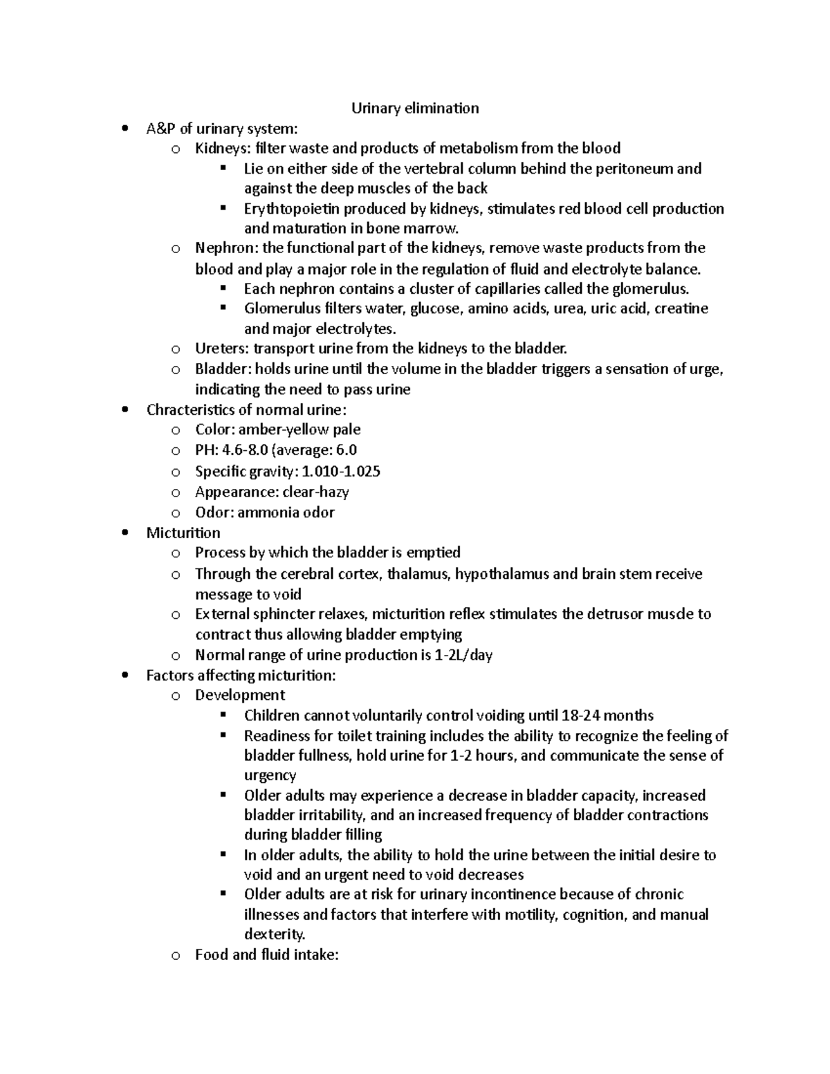 Urinary elimination - Process 2 nursing BC college - Urinary ...