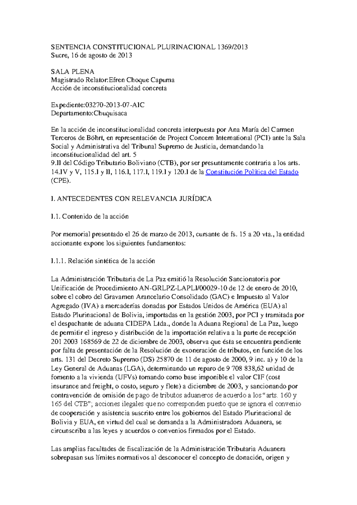 SCP 1369 de 16 de agosto de 2013 - SENTENCIA CONSTITUCIONAL ...