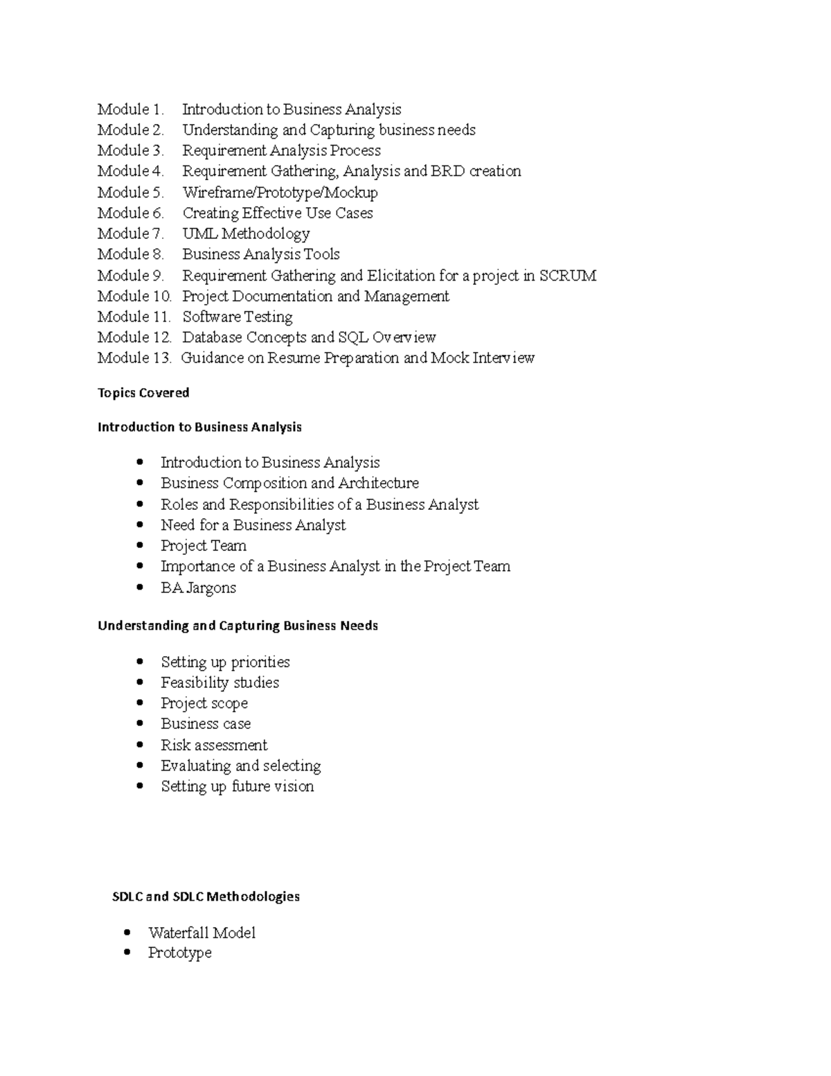 Business Analysis Course Content - Module 1. Introduction to Business ...