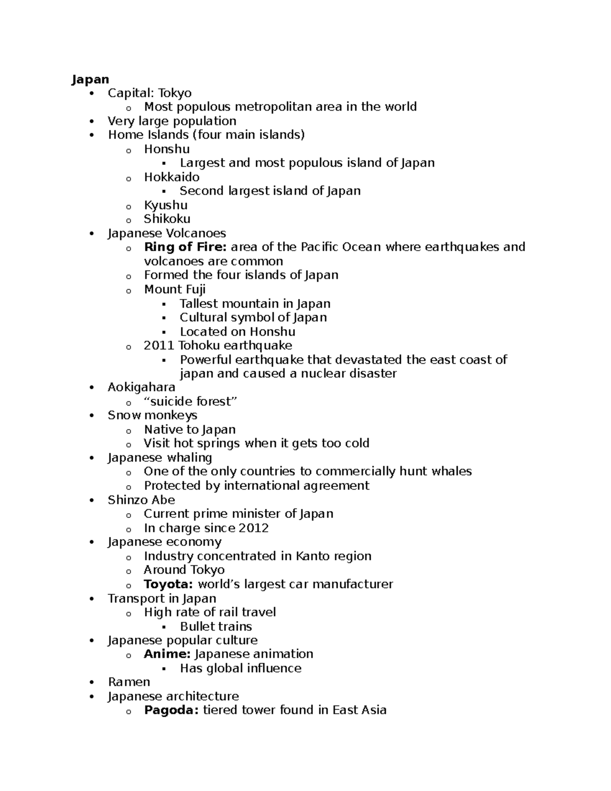 Japan Notes - Japan Capital: Tokyo o Most populous metropolitan area in ...