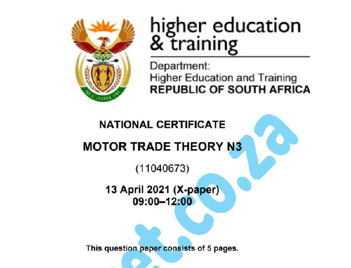 April 2021 - N3 - Motor - Question Paper - N3MT - Studocu