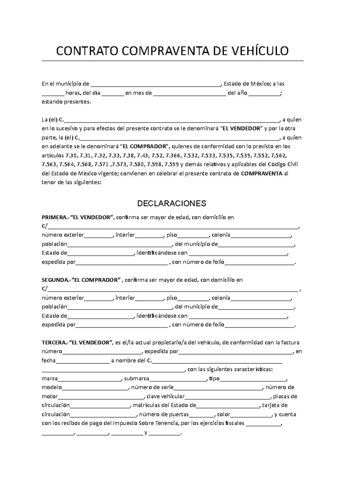 Carta compra-venta 2 - Práctica - CONTRATO COMPRAVENTA DE VEHÍCULO En ...