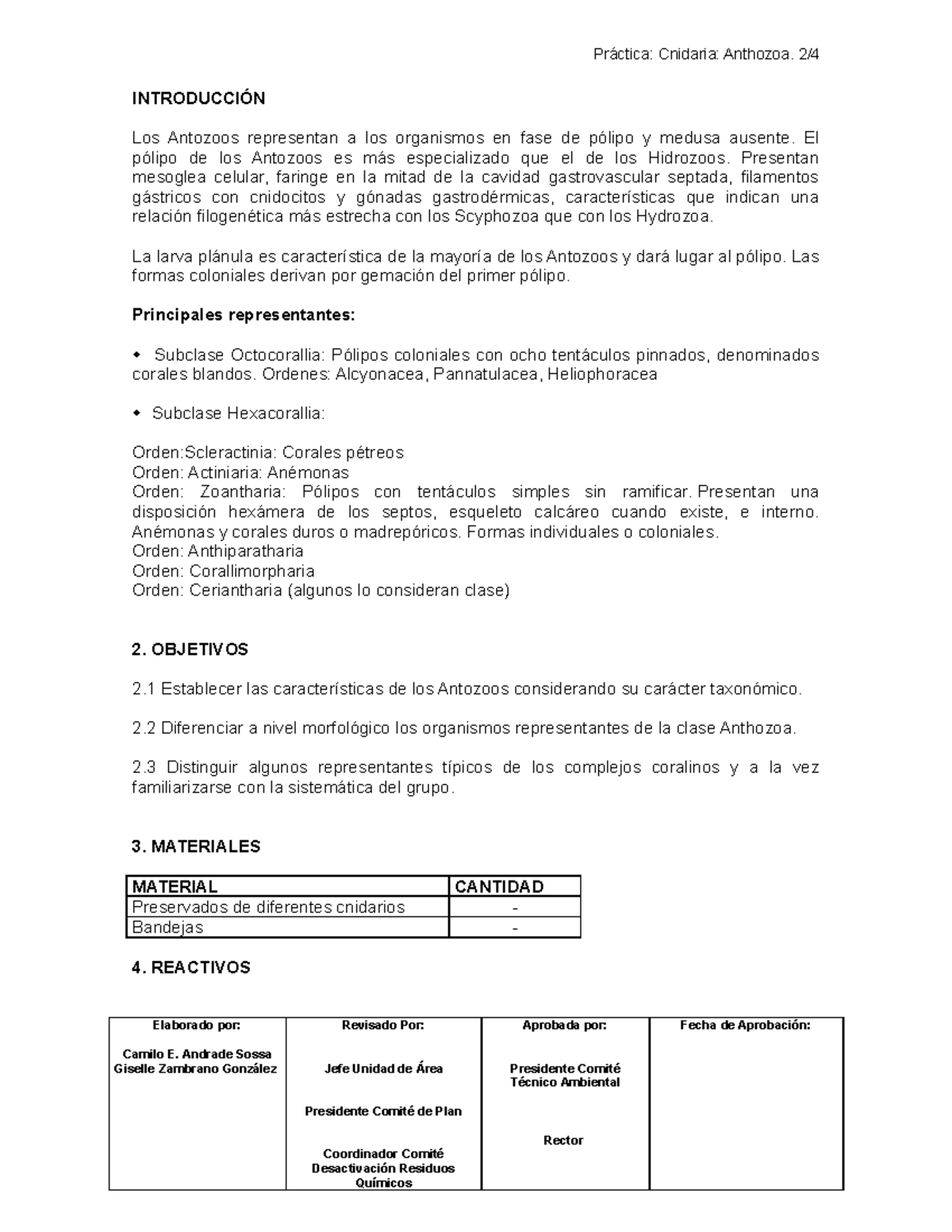 2. GUIA Cnidaria Anthozoa - Práctica: Cnidaria: Anthozoa. 2 ...