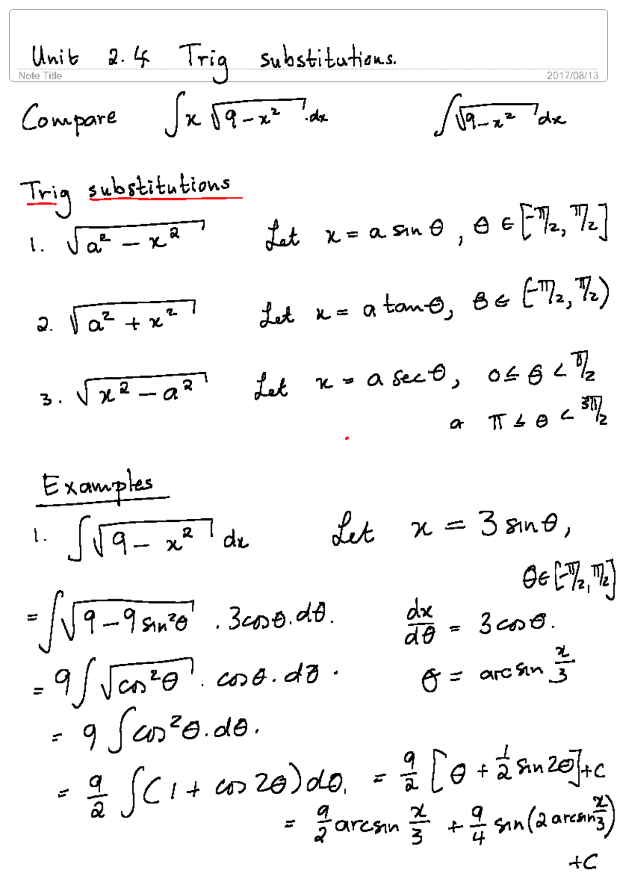 Unit 2.4 Trig substitution method - Note Unit Title 2 Trig ...