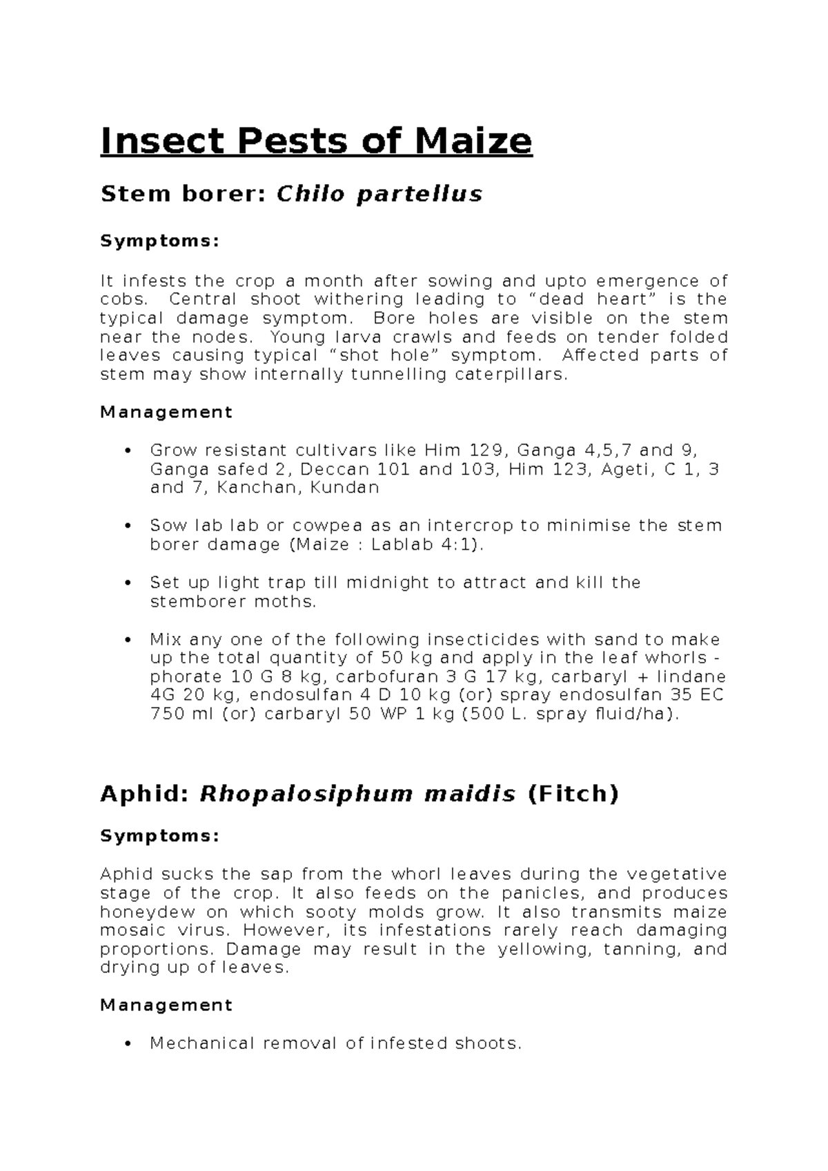 Insect pest of maize - Insect Pests of Maize Stem borer: Chilo ...