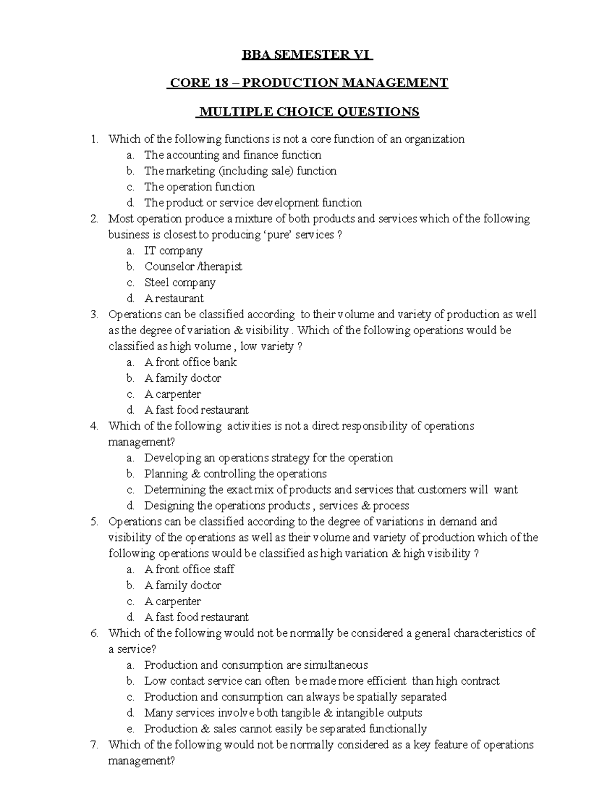 BBA- Semester VI CORE 18 – Production Management - BBA SEMESTER VI CORE ...