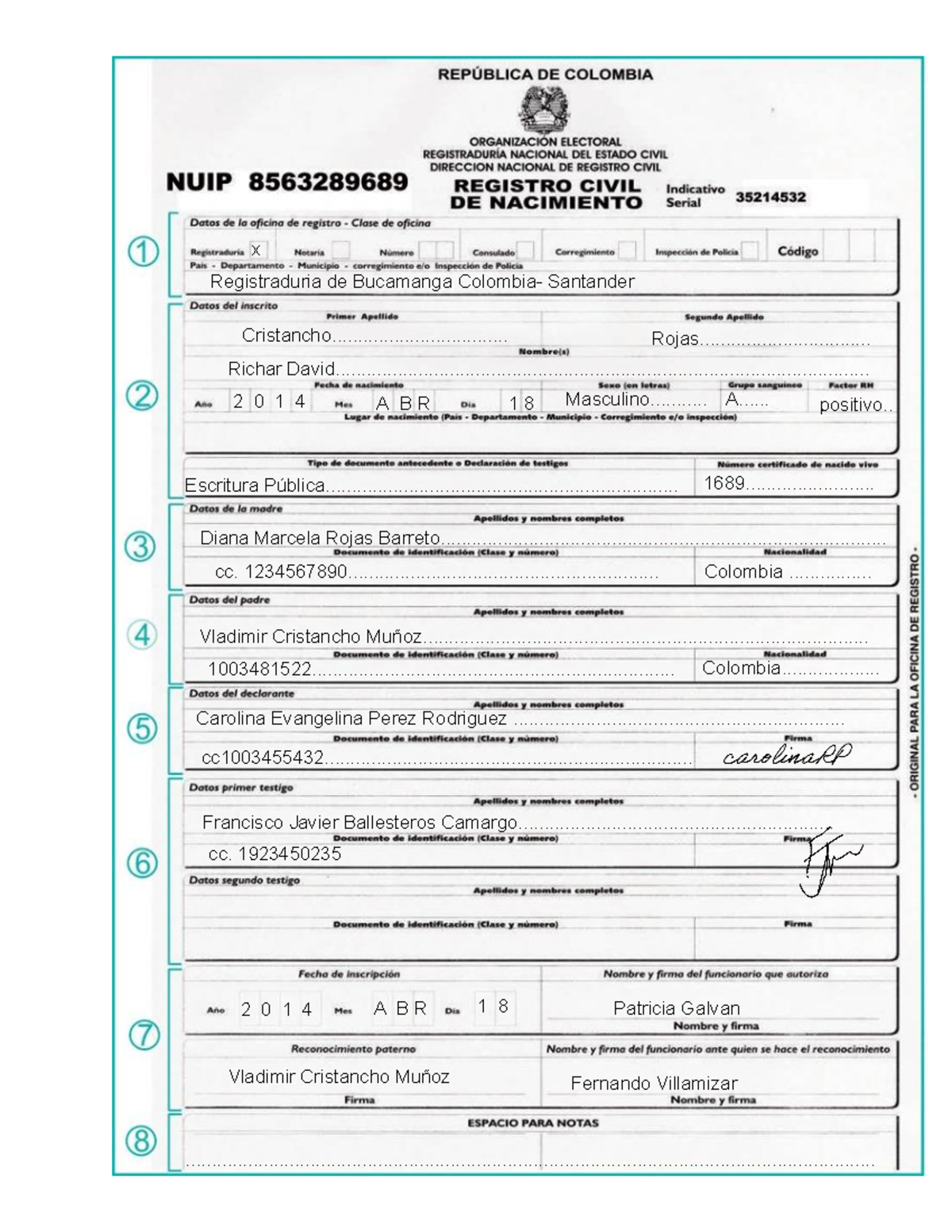 formato de registro civil de nacimiento - x Registraduria de Bucamanga ...