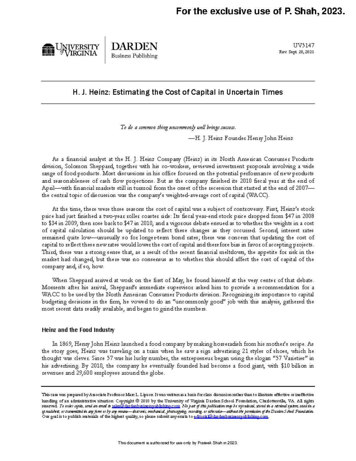 Heinz Case - this is a finance assignment where you have to find the ...