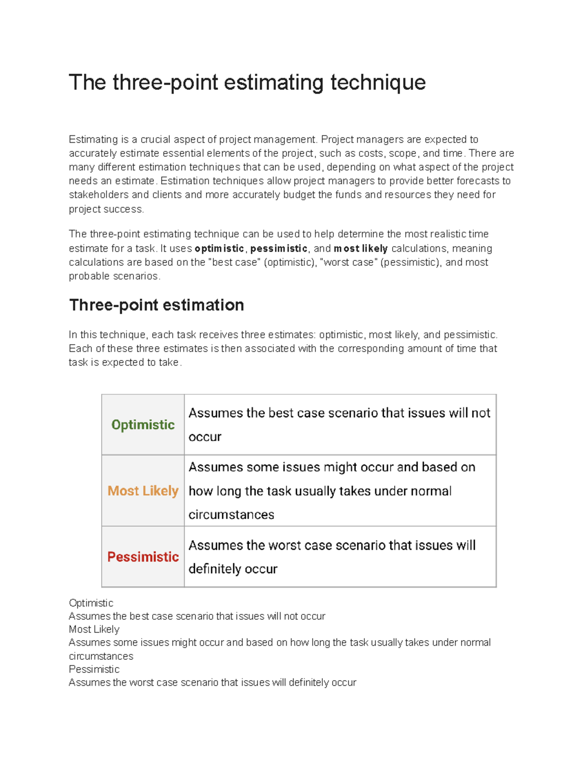 Untitled document - notes - The three-point estimating technique ...