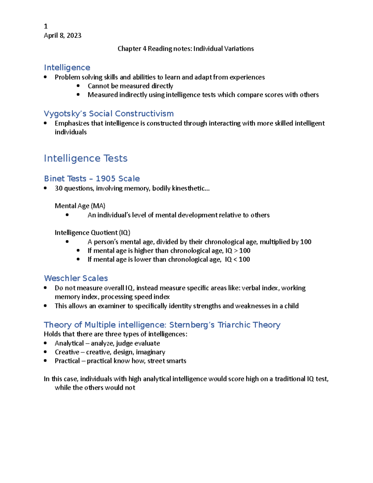 Chapter 4 Reading notes - 1 April 8, 2023 Chapter 4 Reading notes ...