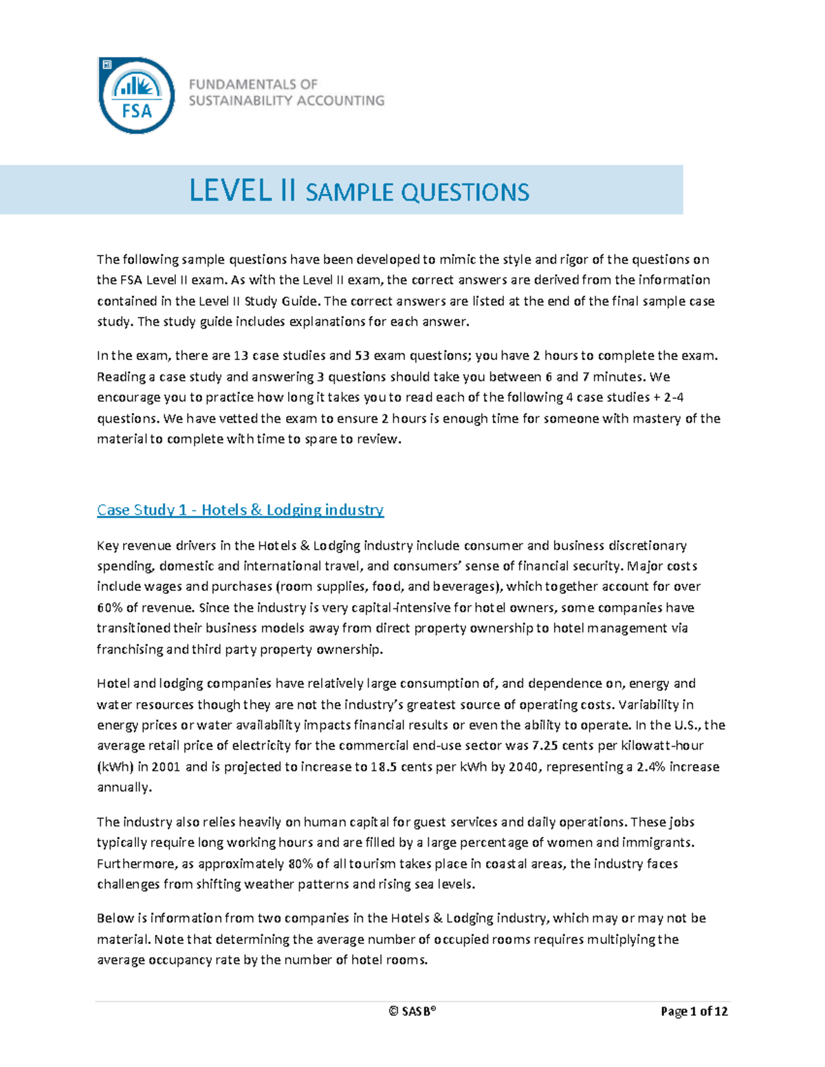 FSA Level II Sample Questions - LEVEL II SAMPLE QUESTIONS The following ...